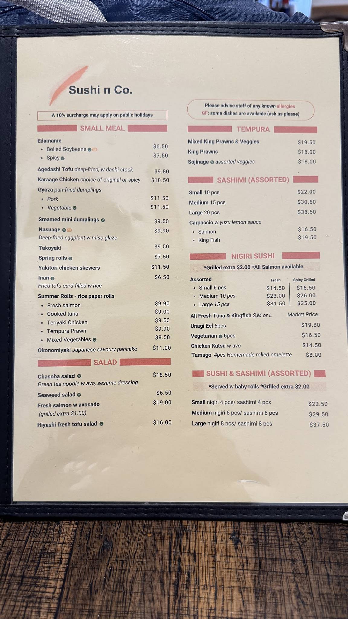 Menu at Sushi n Co. restaurant, Katoomba