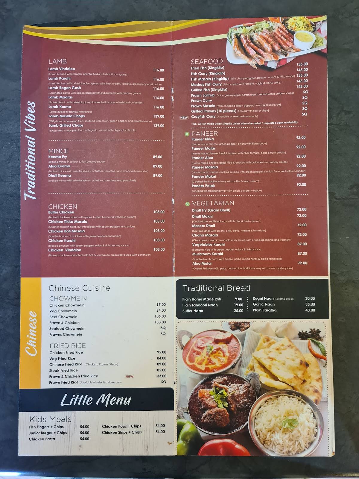 Menu at Swaadisht Foods New Germany restaurant, Durban, 10 Shepstone Road