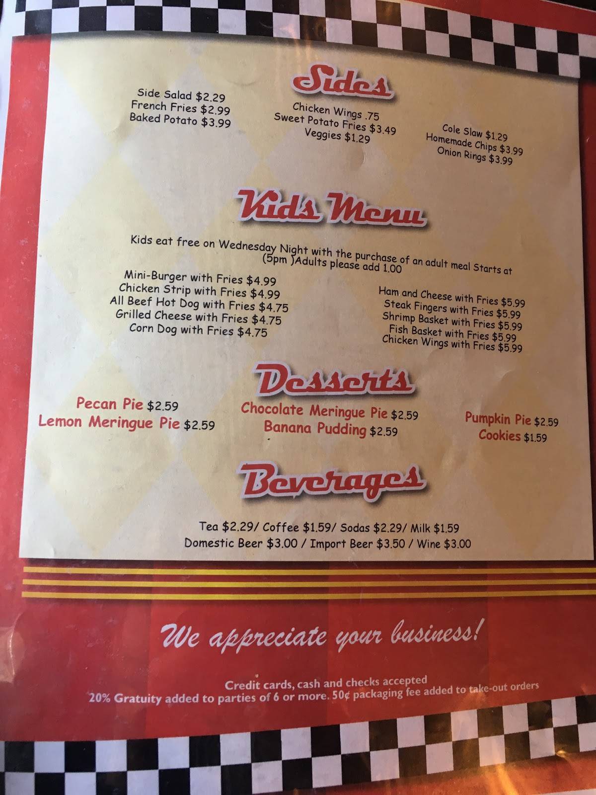 Menu at Sweet T's Diner restaurant, Freeport