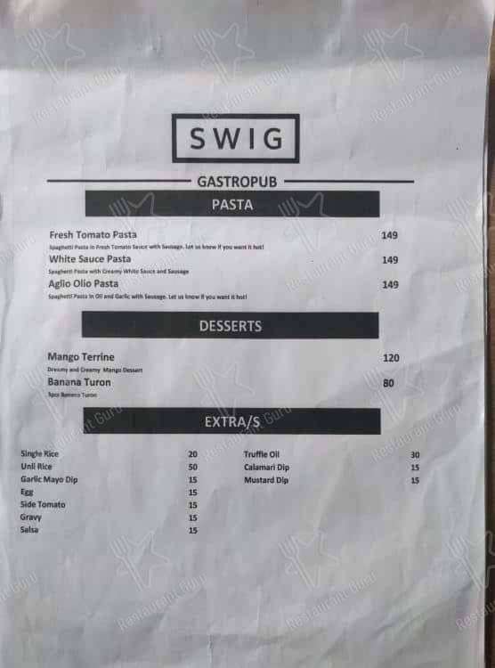 Menu at SWIG pub & bar, Quezon City, 26 Holy Spirit Dr