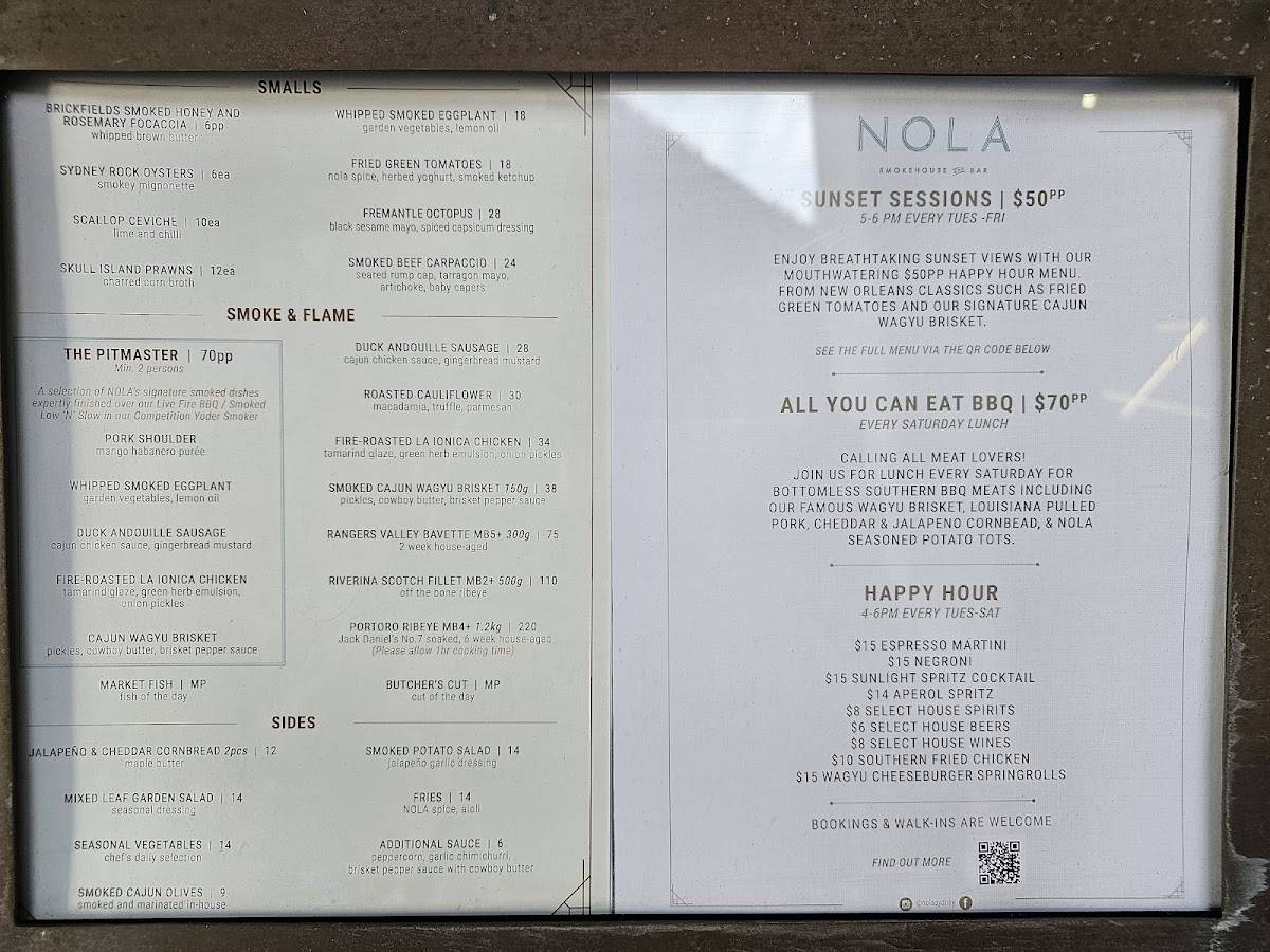 Menu at NOLA Smokehouse and Bar - Barangaroo, Barangaroo