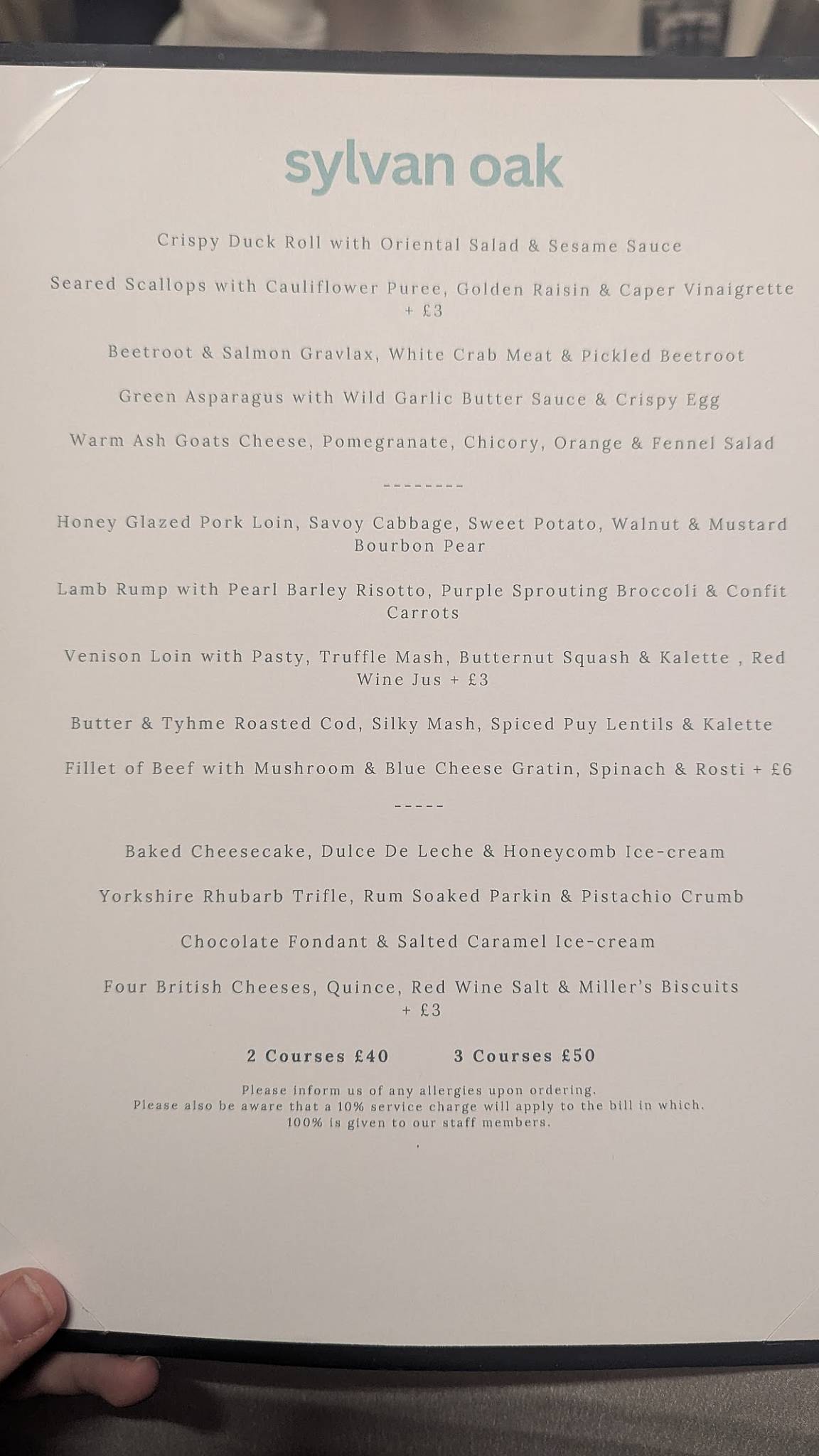 Menu at Sylvan Oak Restaurant, Worthing