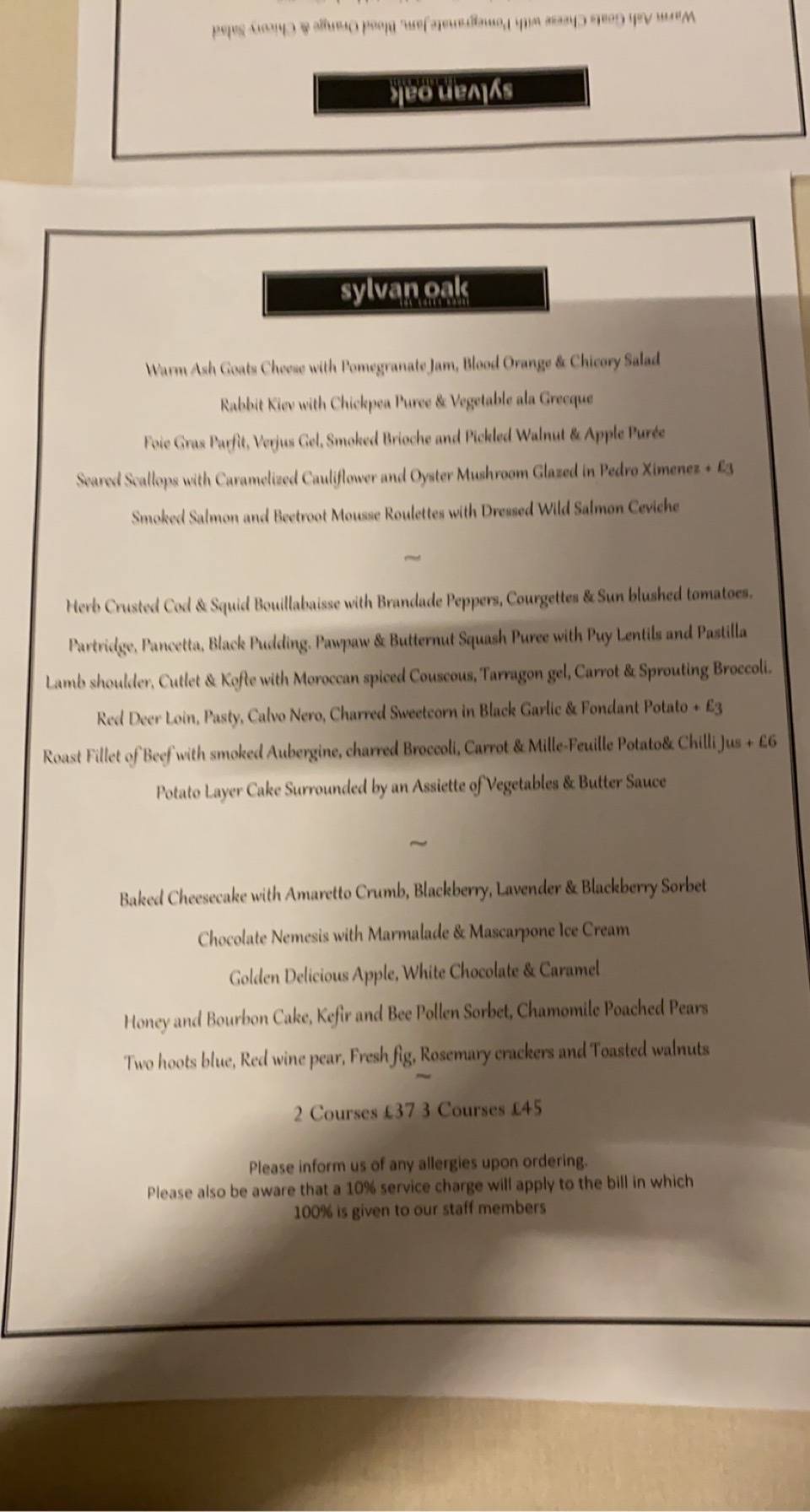 Menu at Sylvan Oak Restaurant, Worthing