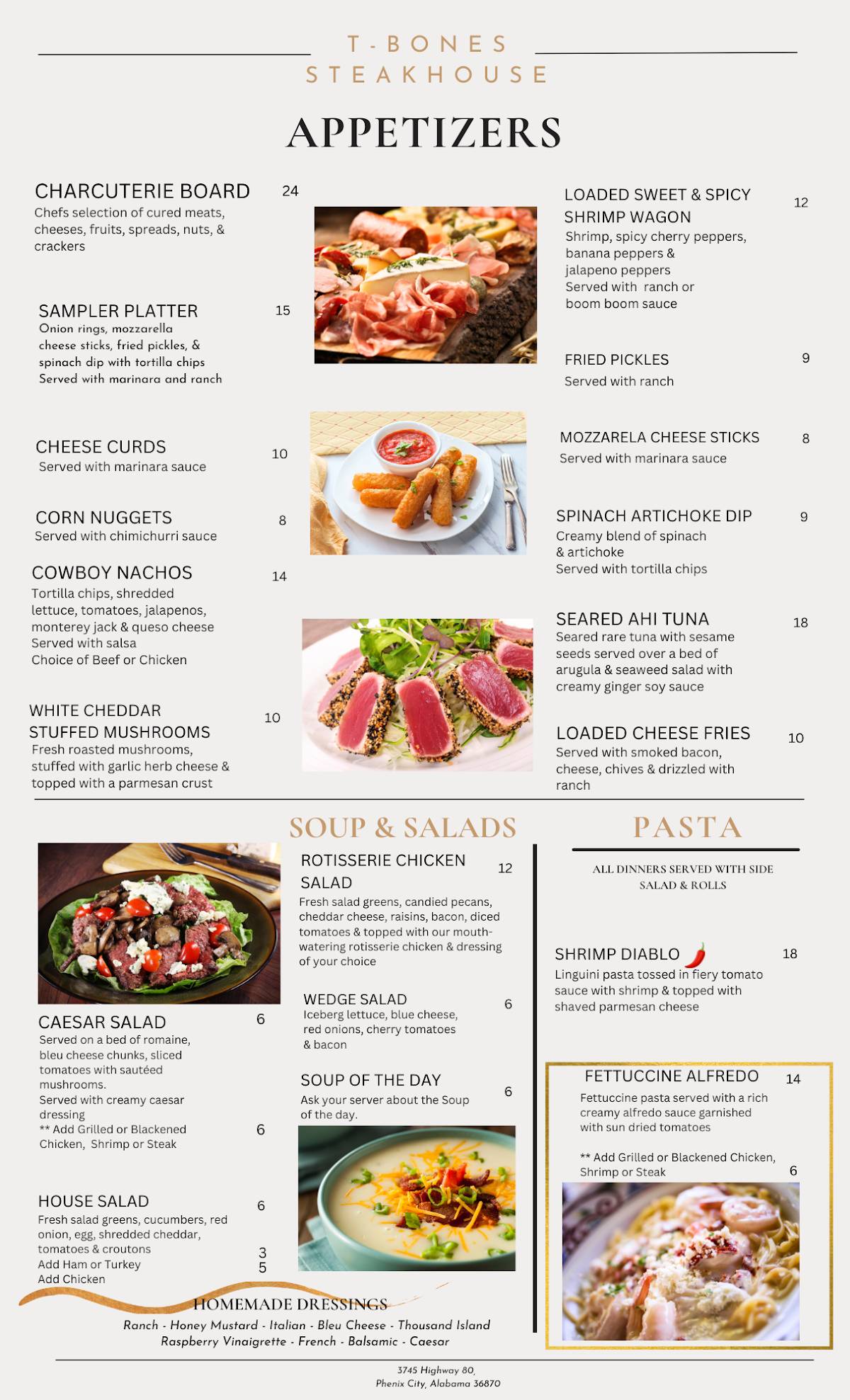 Menu at T-Bones Steakhouse and Grill, Phenix City