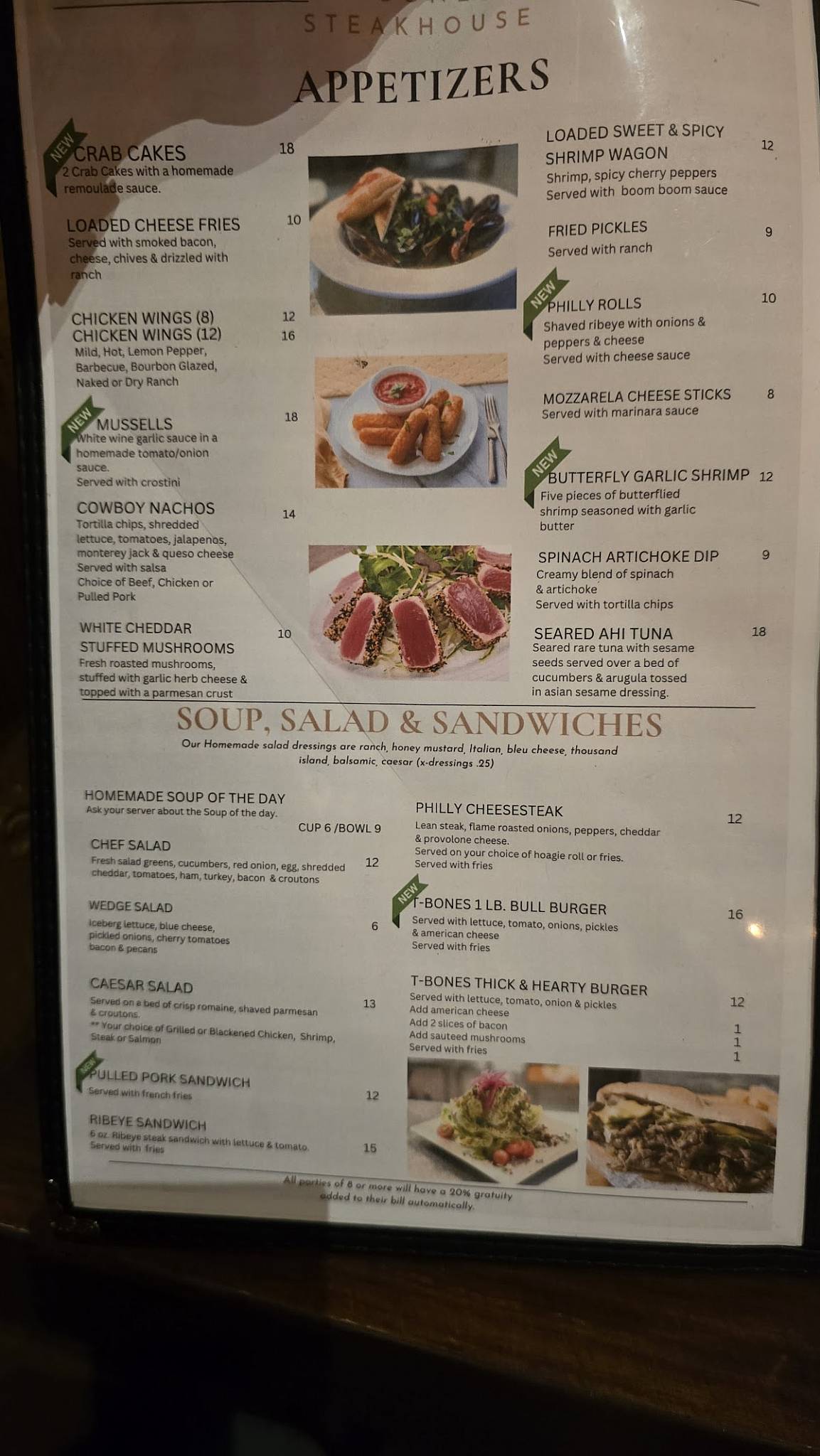 Menu at T-Bones Steakhouse and Grill, Phenix City