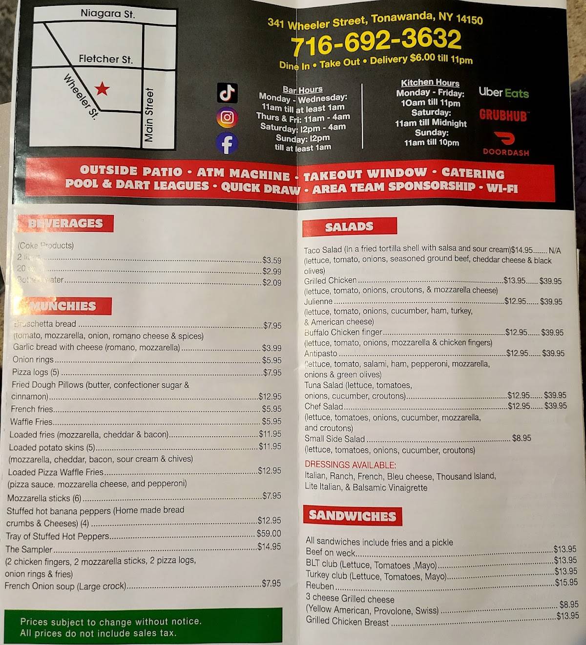 Menu at T.C. Wheelers Bar & Pizzeria, Tonawanda, 341 Wheeler St