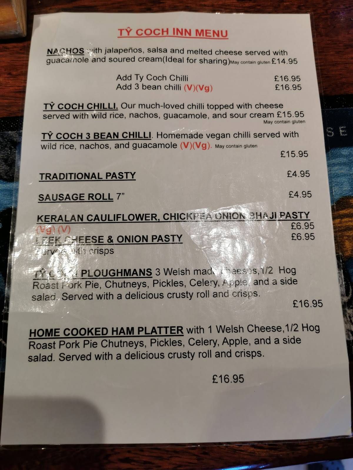 Menu at Tŷ Coch Inn pub & bar, Morfa Nefyn