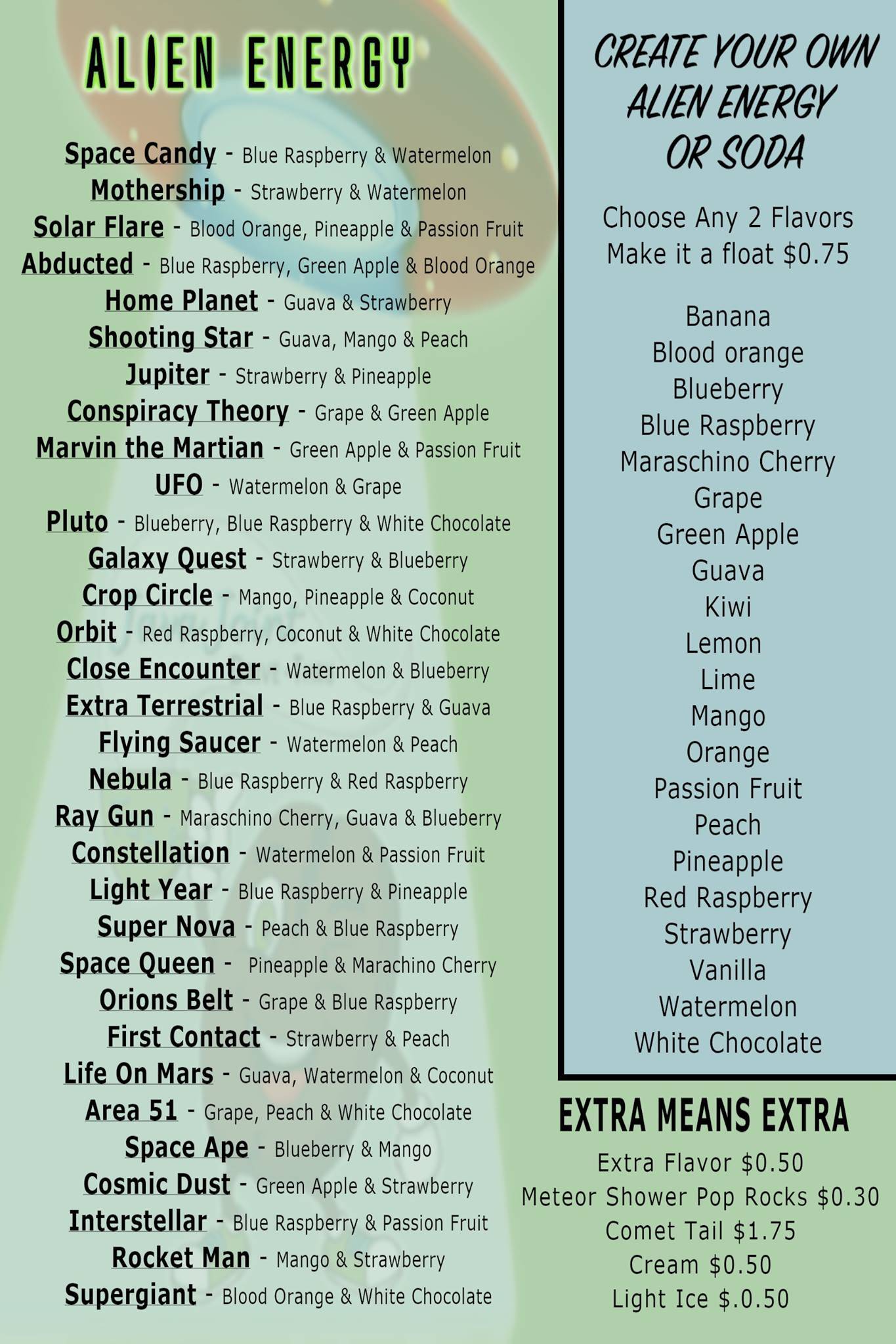 Menu at T&L's Java Joint Drive-Thru, Davenport