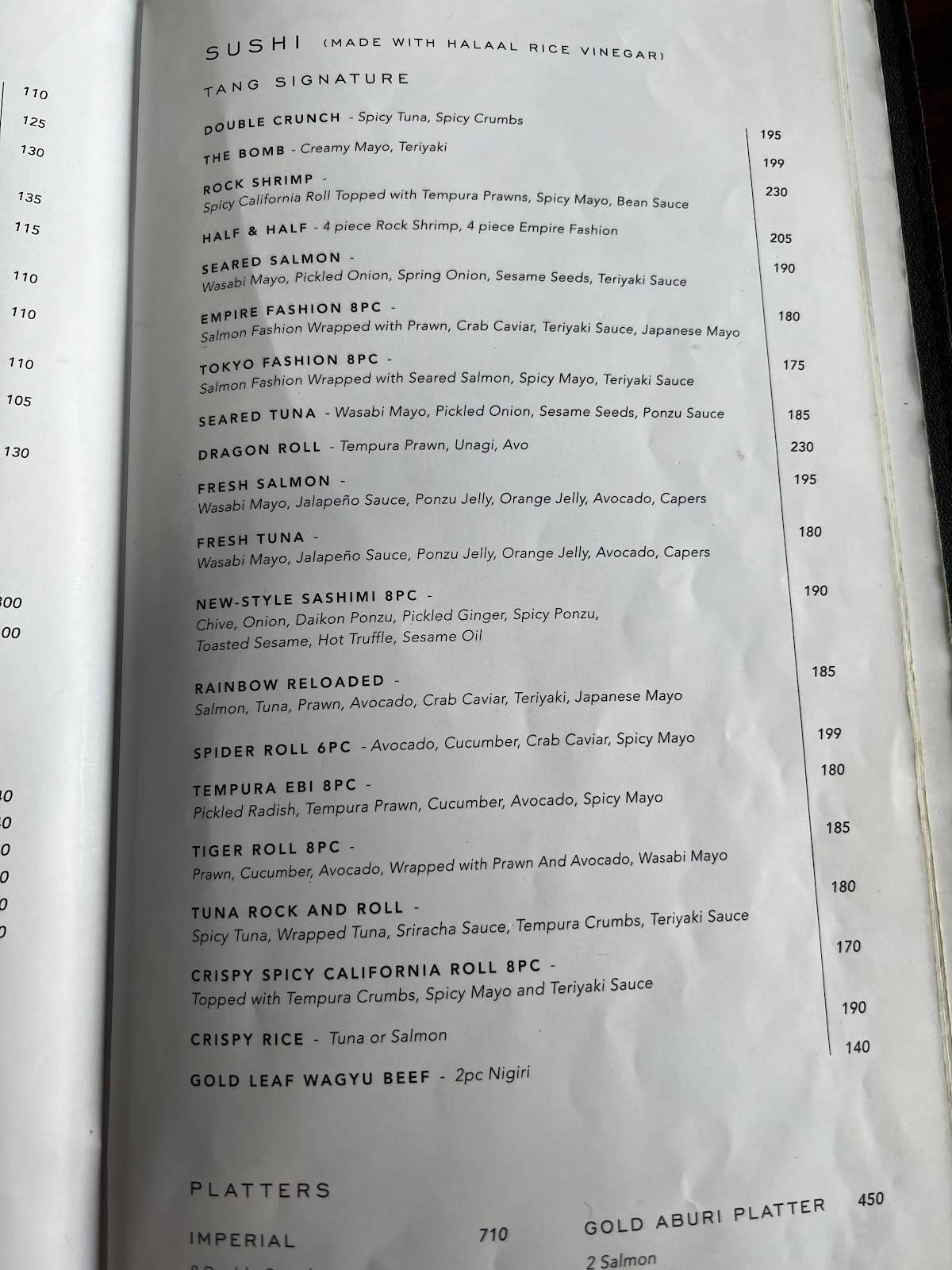 Menu at TANG Asian Luxury Restaurant & Bar, Sandton