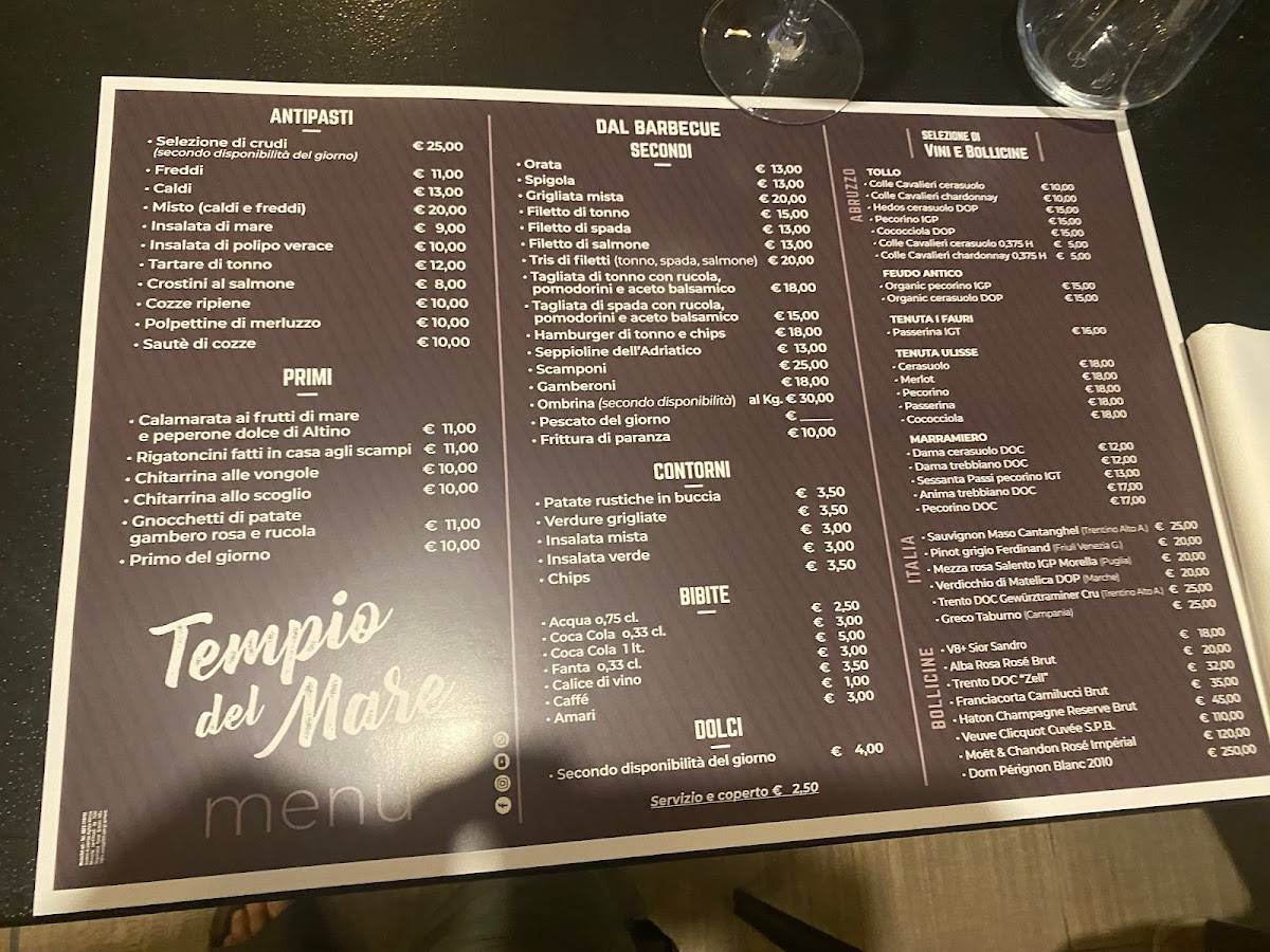 Menu da TEMPIO DEL MARE CERRONE, Fossacesia Marina