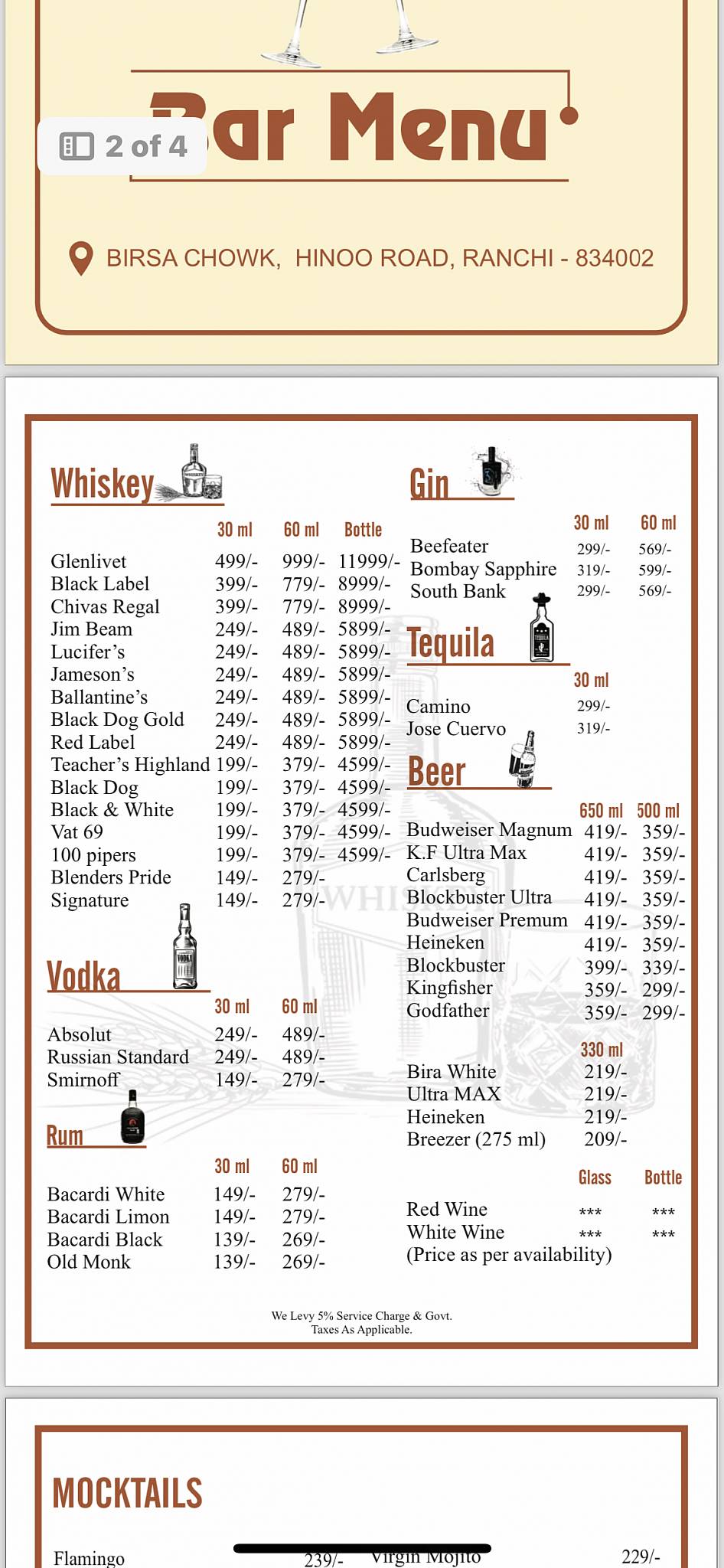 Menu at TEN 11 Restaurant & Bar, Ranchi