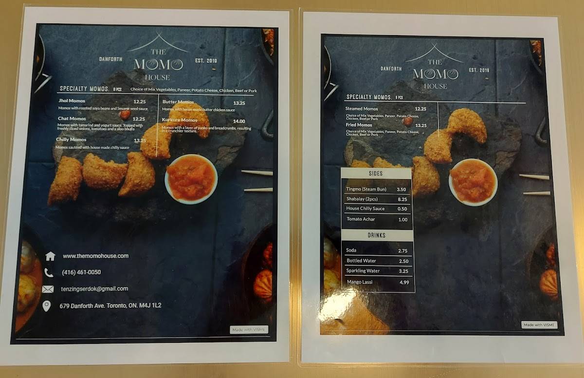 Menu at THE MOMO HOUSE restaurant, Toronto, 679 Danforth Ave