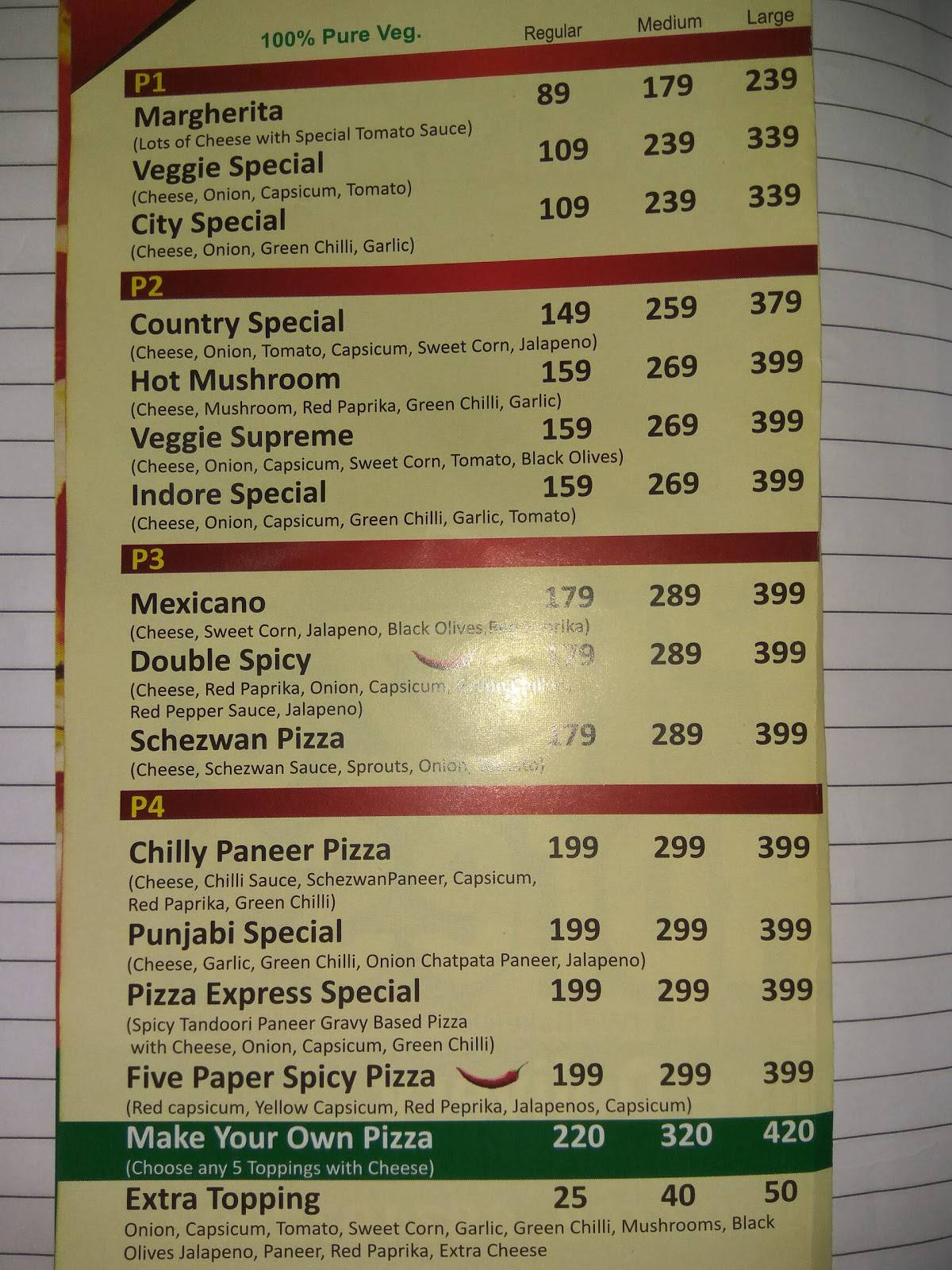 Menu at THE PIZZA EXPRESS, Indore