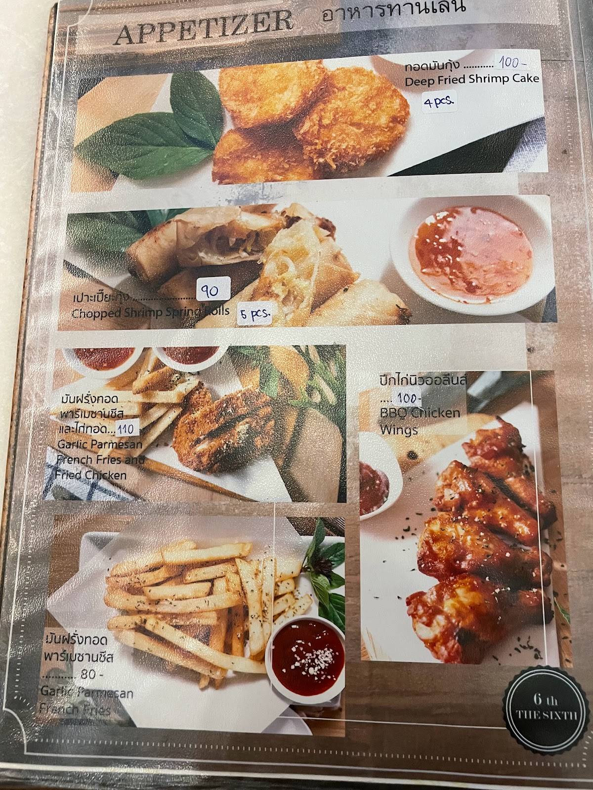 Menu at THE SIXTH 6th restaurant, Bangkok