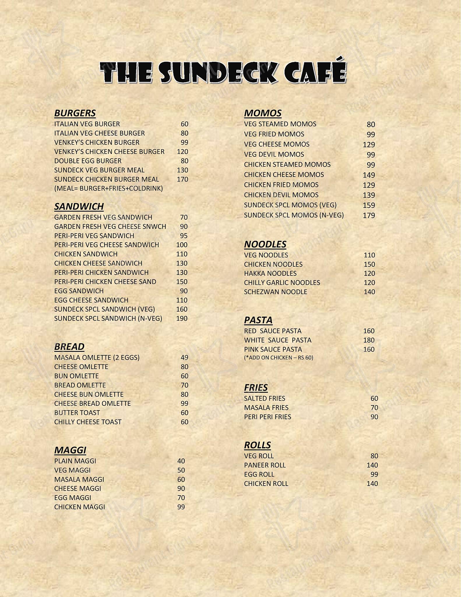 Menu at THE SUNDECK CAFE, Dehradun