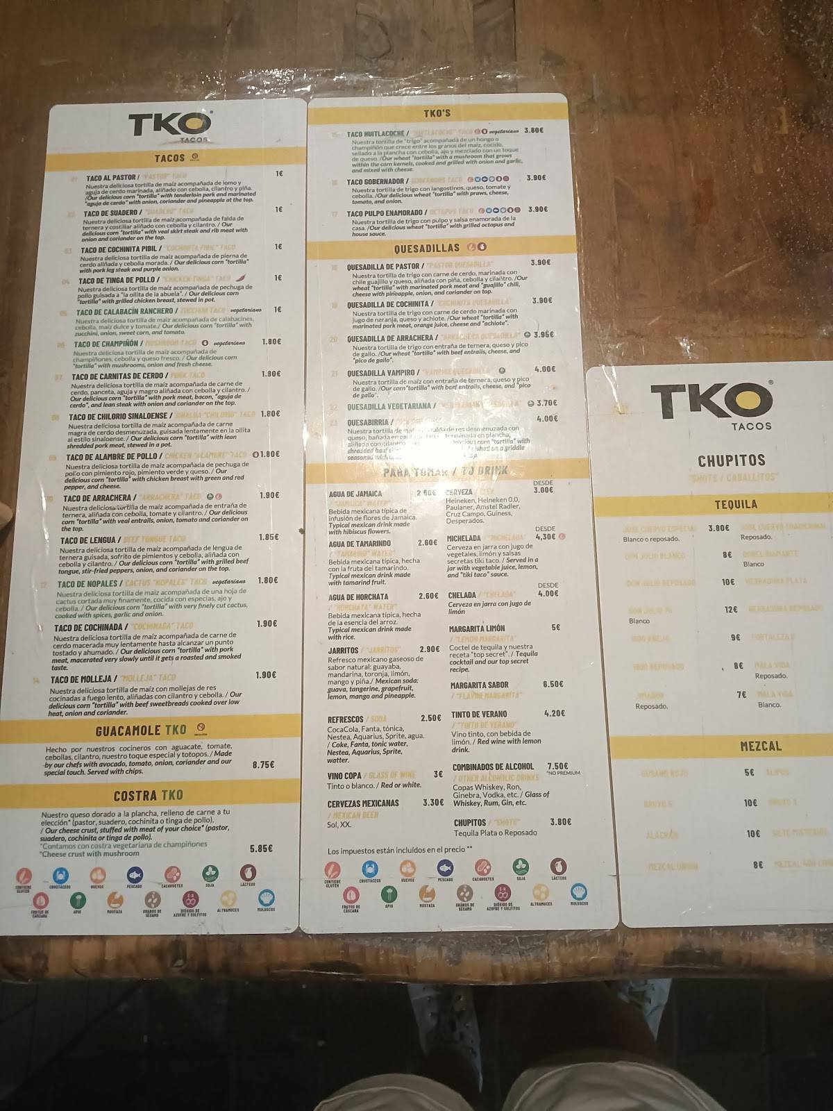Carta del restaurante TKO Tacos Gran Canària, Las Palmas del Gran Canaria
