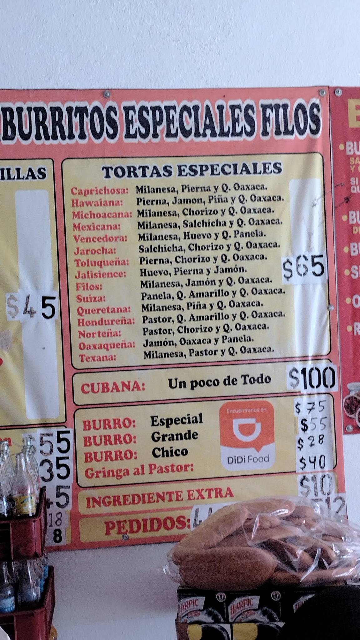 Menu at TORTAS Y BURRITOS ESPECIALES FILOS restaurant, Mexico