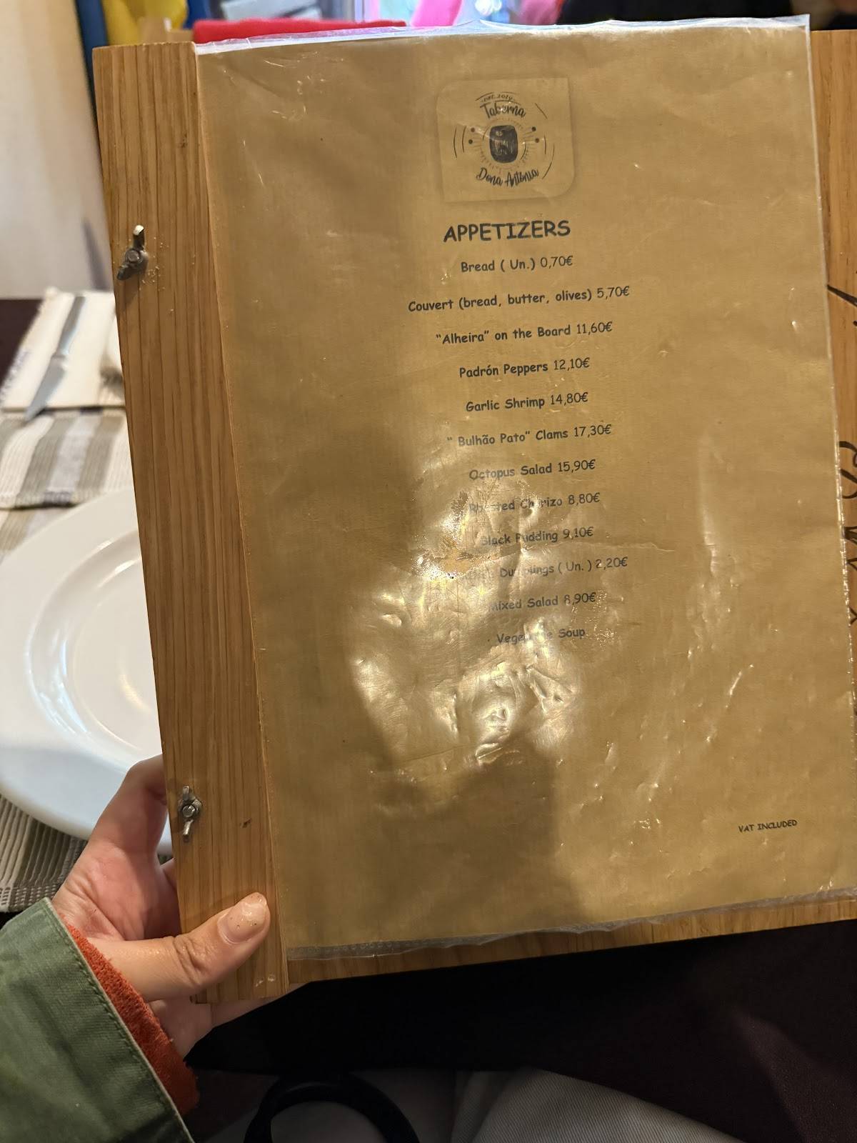 Menu at Taberna Dona Antonia restaurant, Porto, R. dos Mercadores 16 18