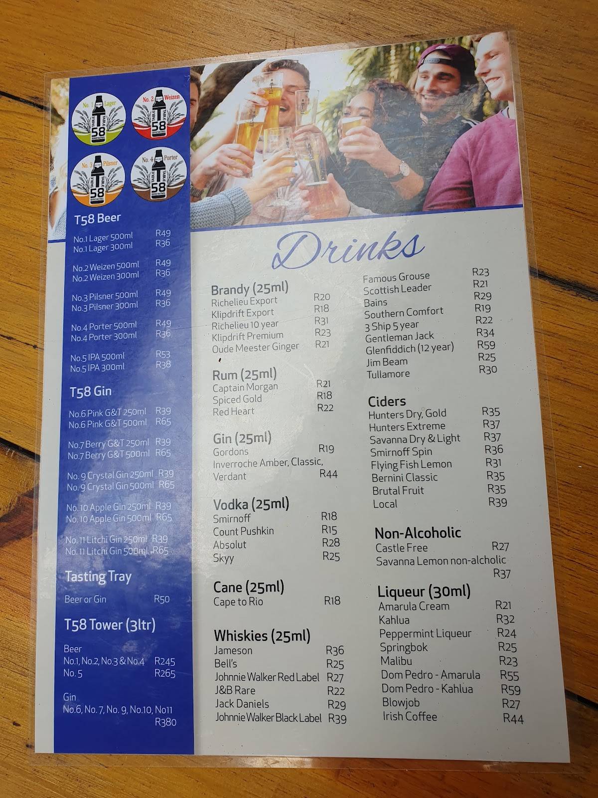 Menu at Table 58 Brewing pub & bar, East London