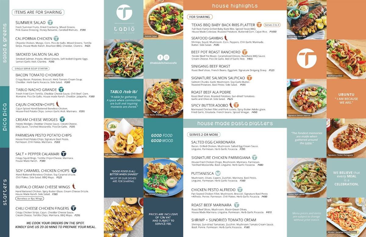 Menu at Tablo Kitchen x Cafe Timog QC, Quezon City