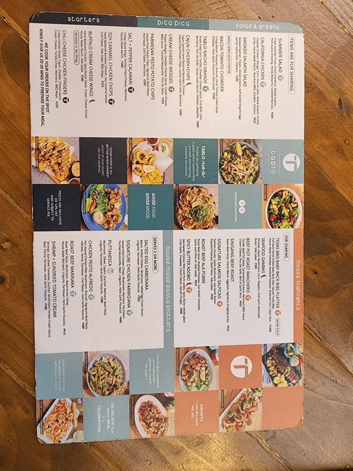 Menu at Tablo Kitchen x Cafe Timog QC, Quezon City