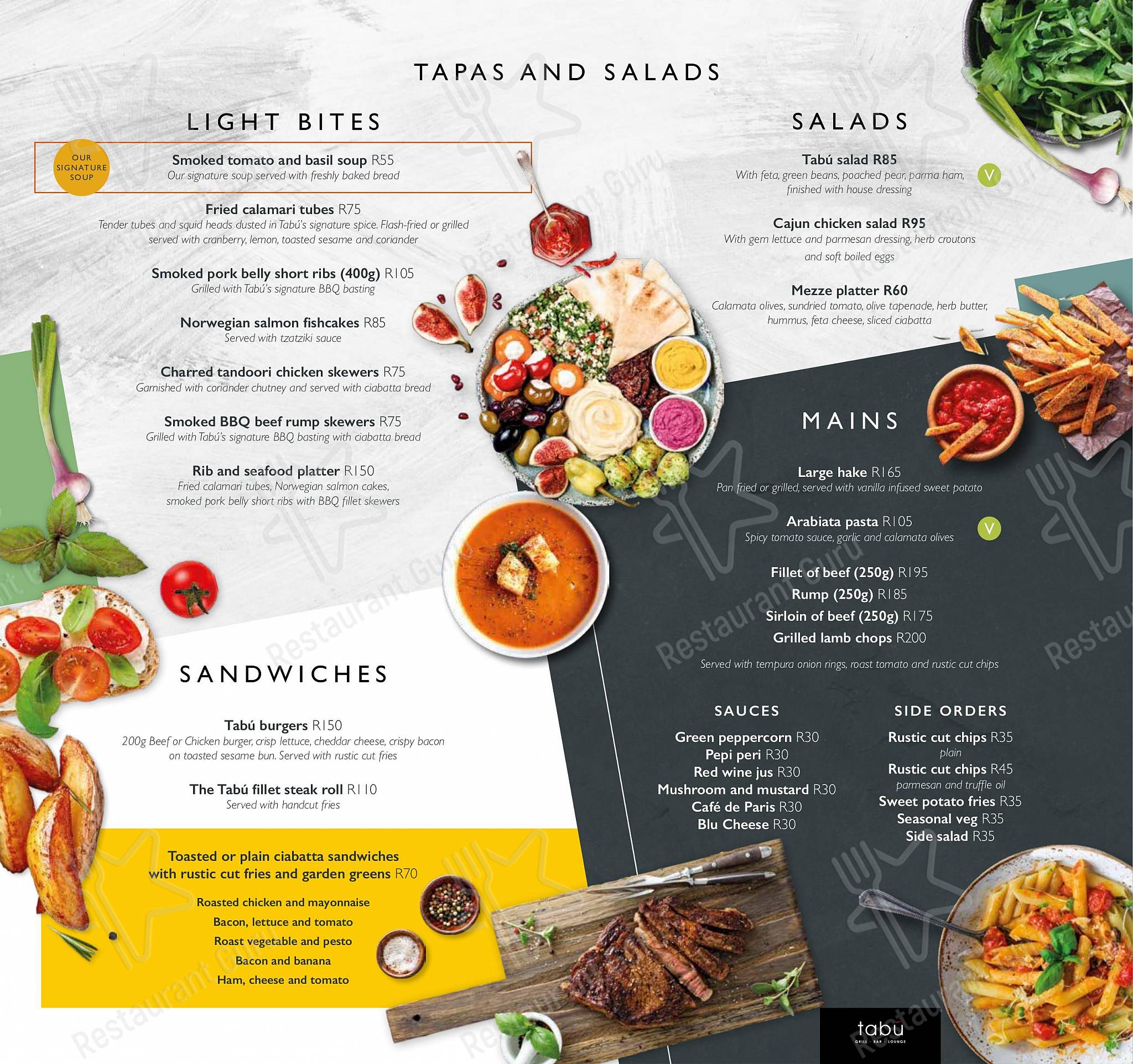 Menu at Tabú Grill Bar and Lounge, Port Elizabeth