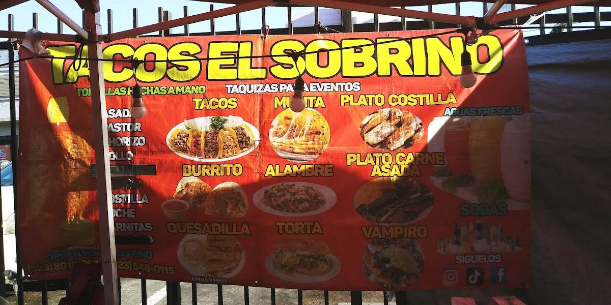 Menu at Tacos El Sobrino restaurant, Los Angeles