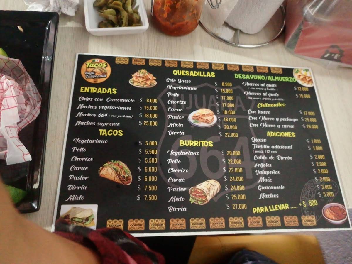 Menu at Tacos baja California restaurante, Bogotá