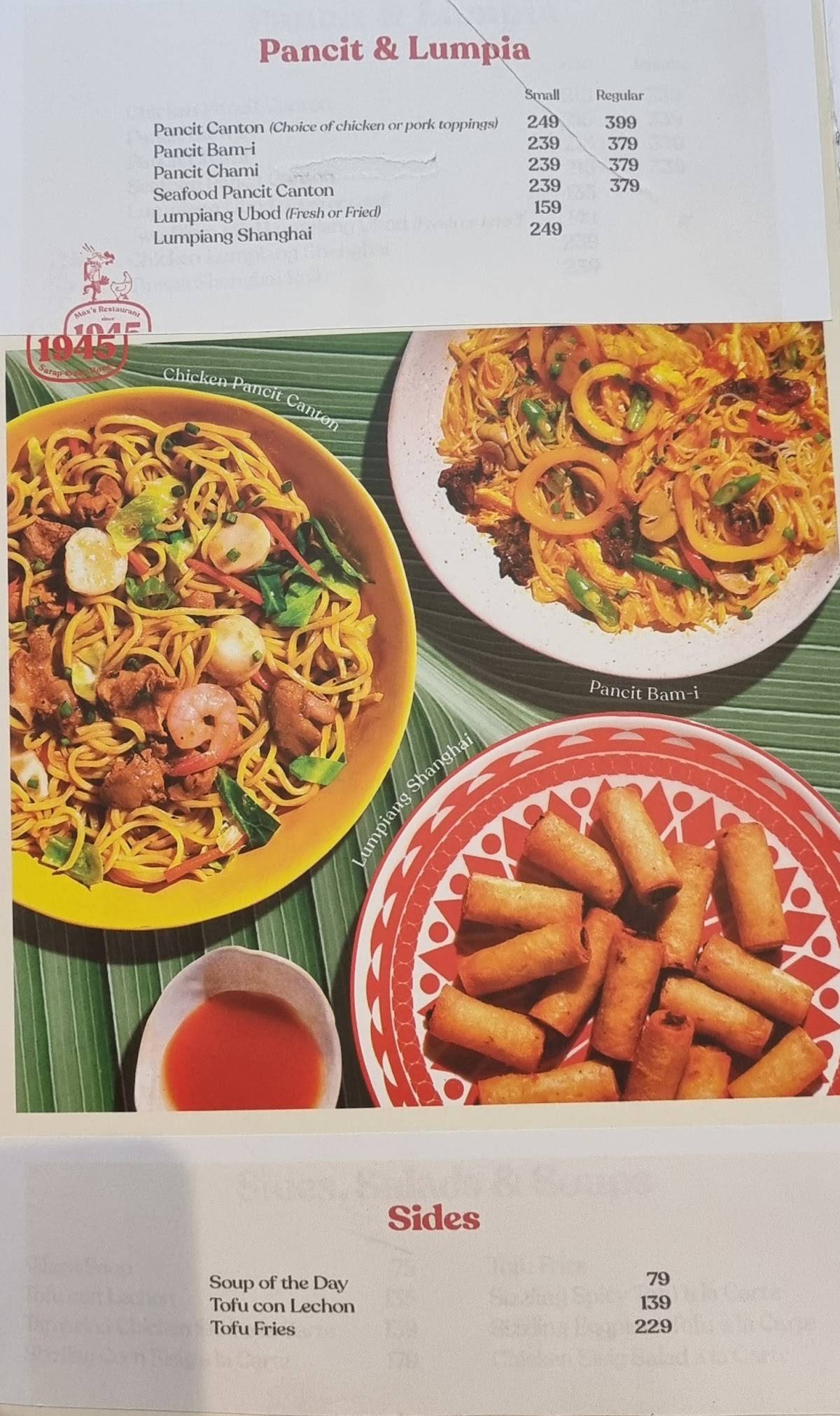 Menu at Max's Restaurant, Taguig, Vista Mall Taguig