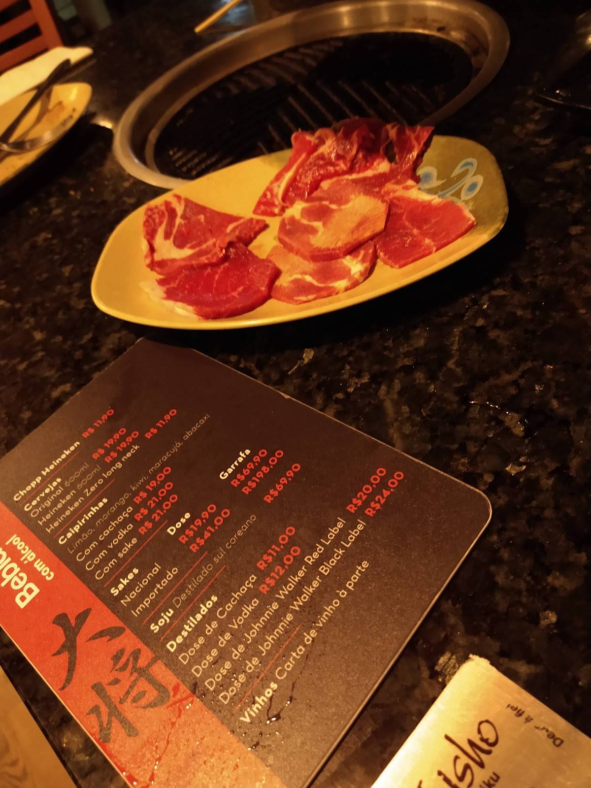 Menu at Taisho Yakiniku Água Verde steakhouse, Curitiba