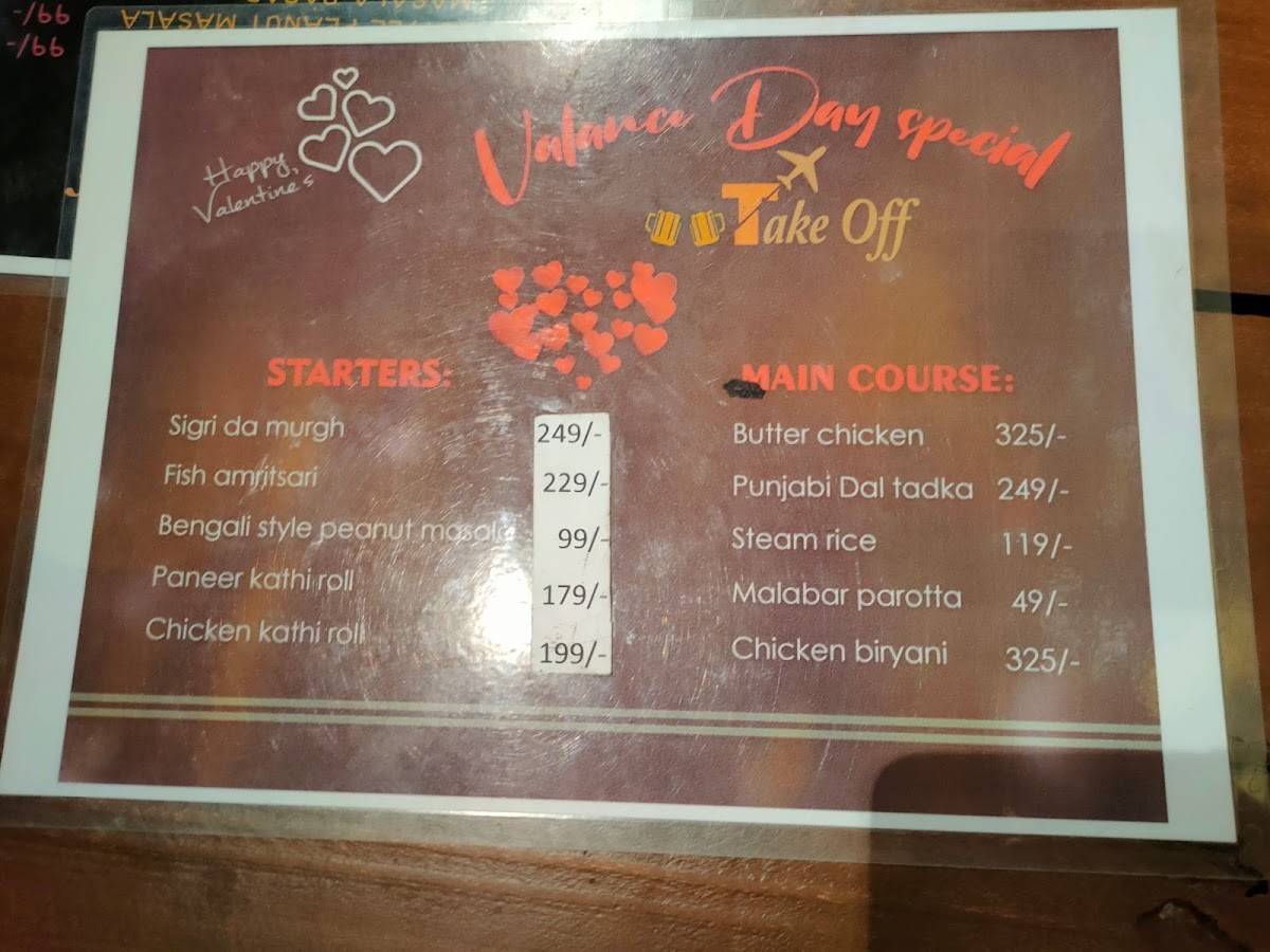Menu at Take Off, Bengaluru