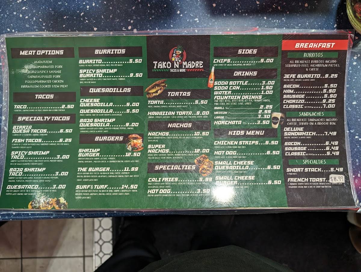 Menu at Tako N' Madre restaurant, North Sioux City