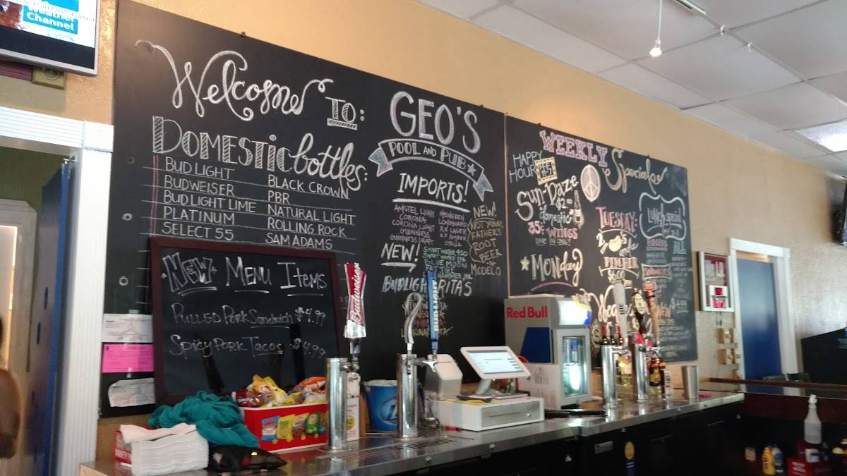 Menu at Geo's Pool And Pub, Tallahassee, Mahan Dr