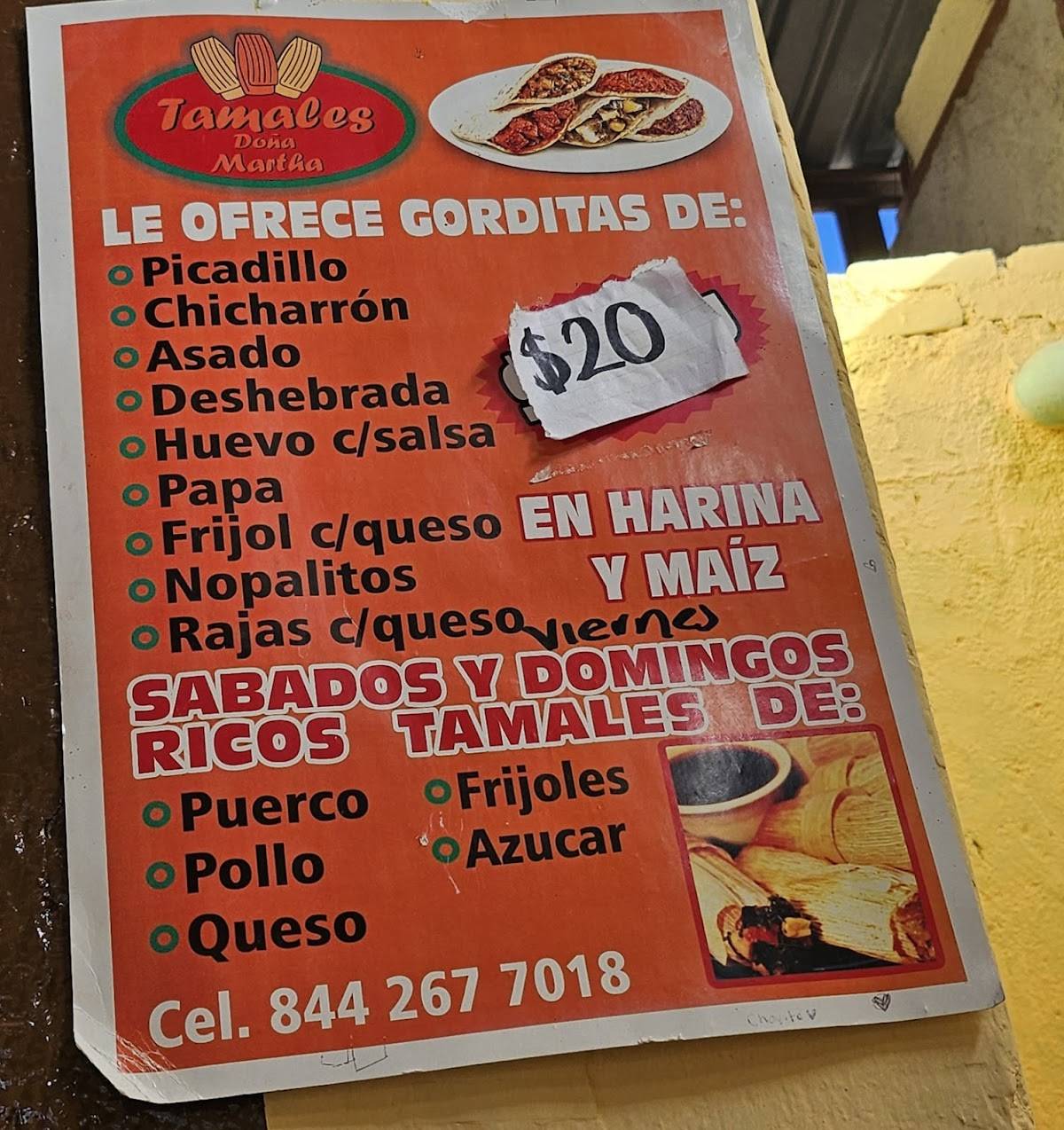Menu at Tamales doña martha restaurant, Arteaga