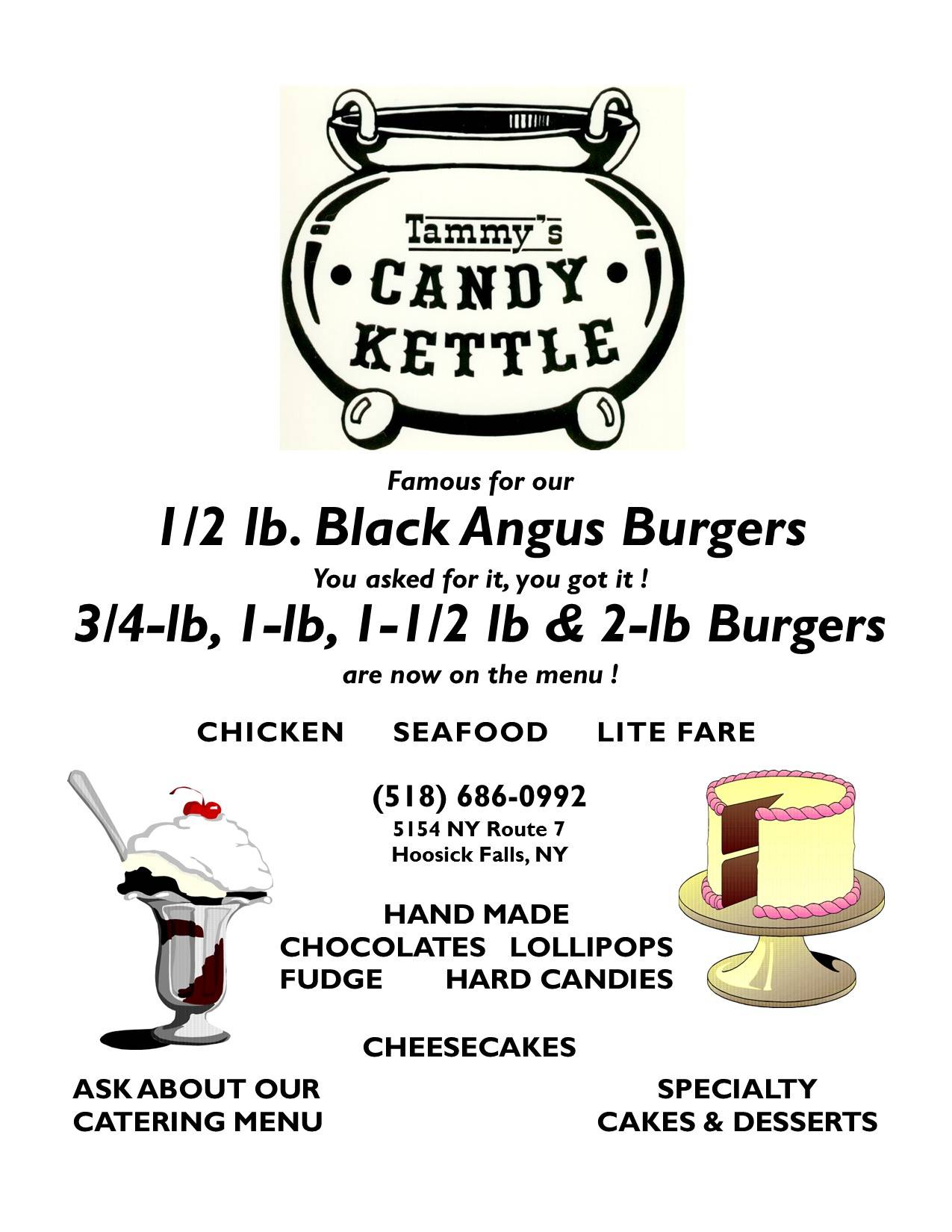Menu at Tammy's Candy Kettle restaurant, Hoosick Falls, NY-7