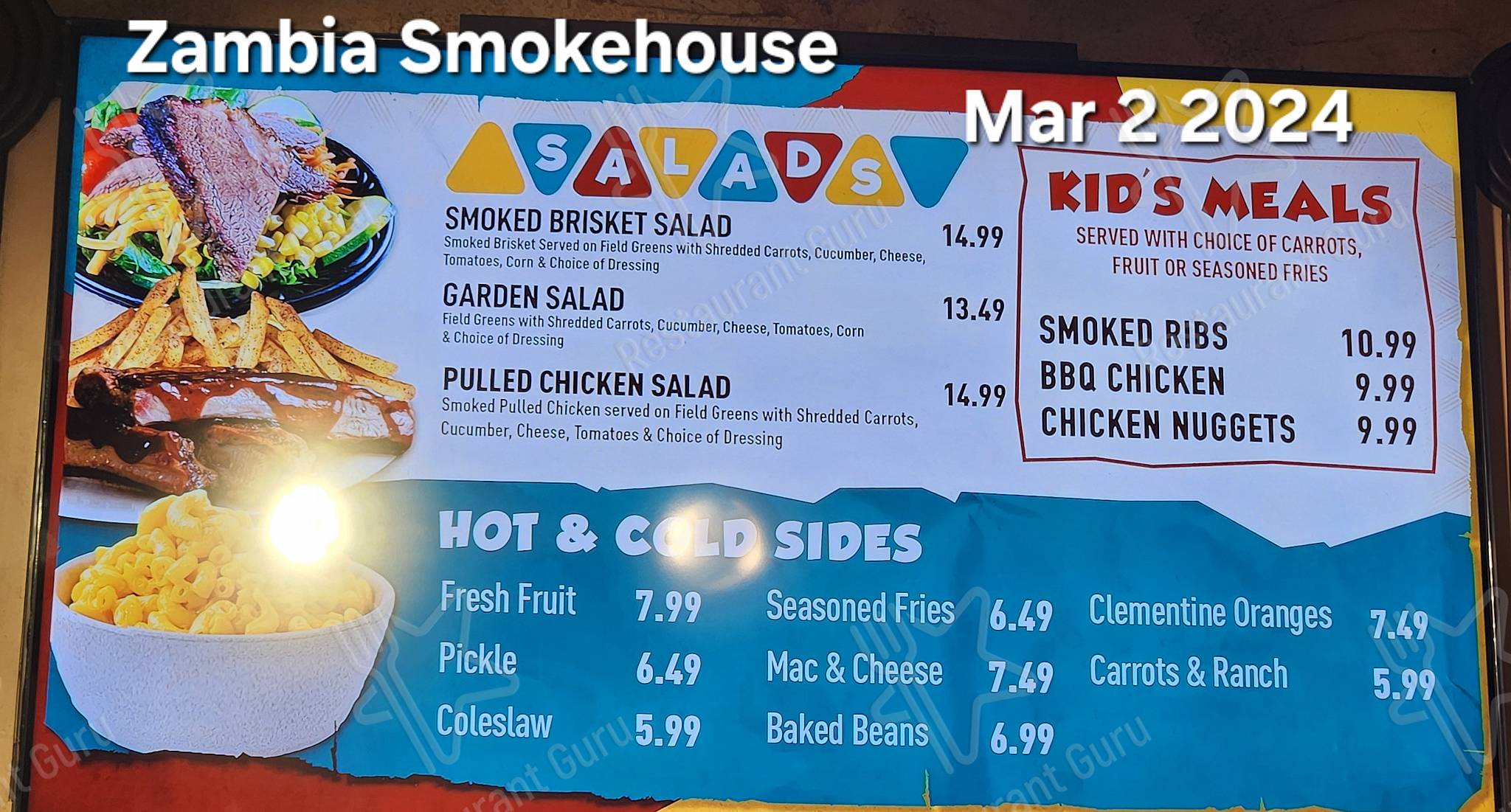 Carta del café Zambia Smokehouse, Tampa, McKinley Dr