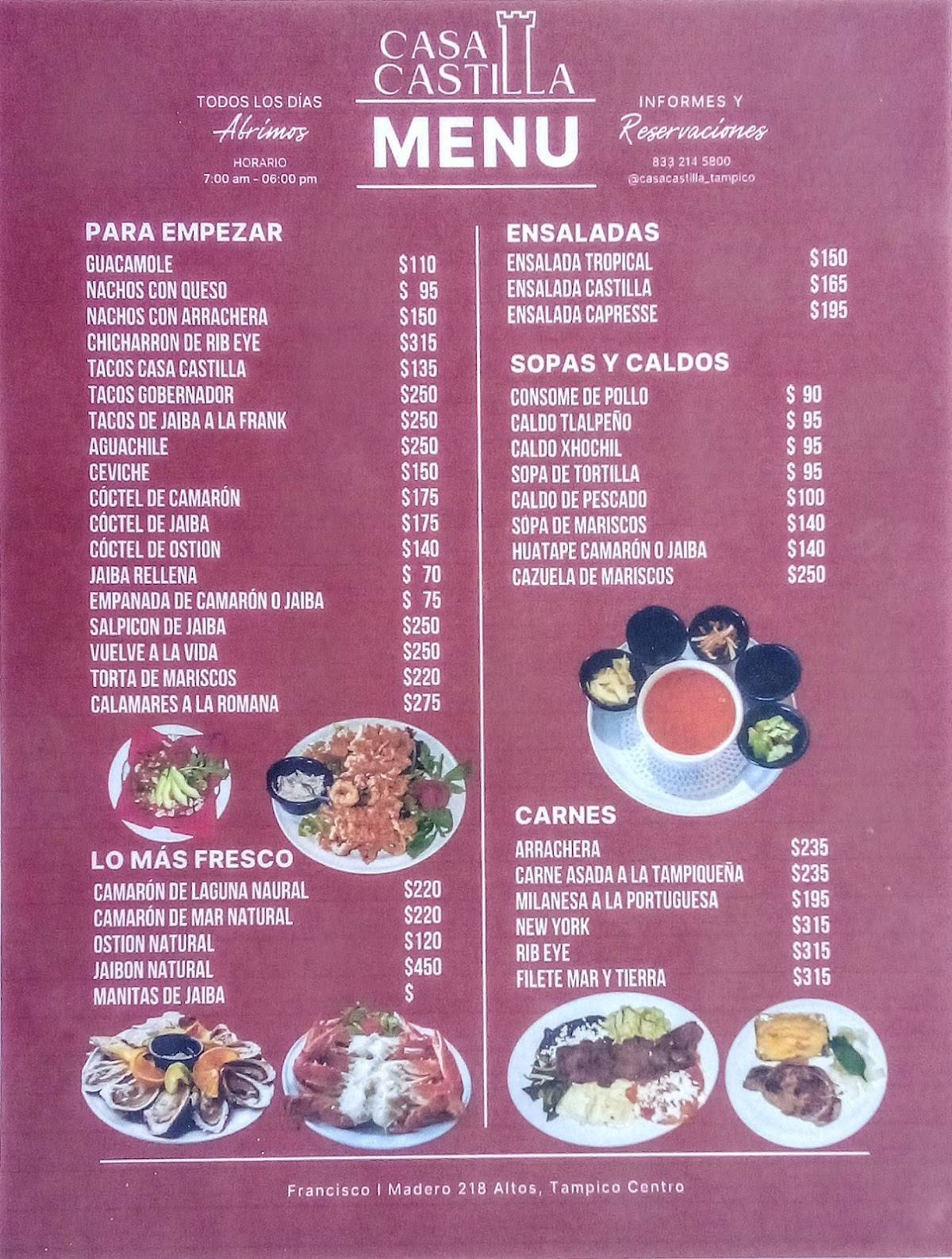 Menu at Tampico restaurant, Tampico