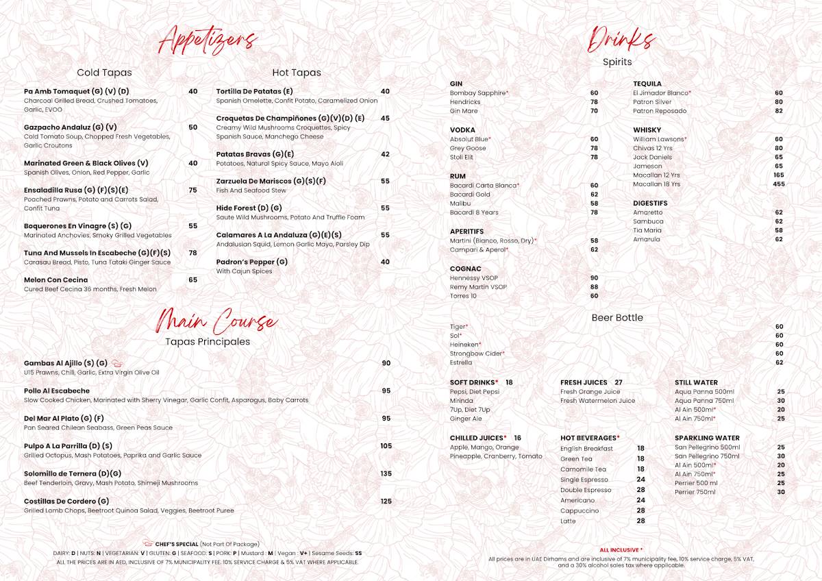 Menu at Taperia restaurant, Dubai, JA Jebel Ali Beach Hotel Exit No ...