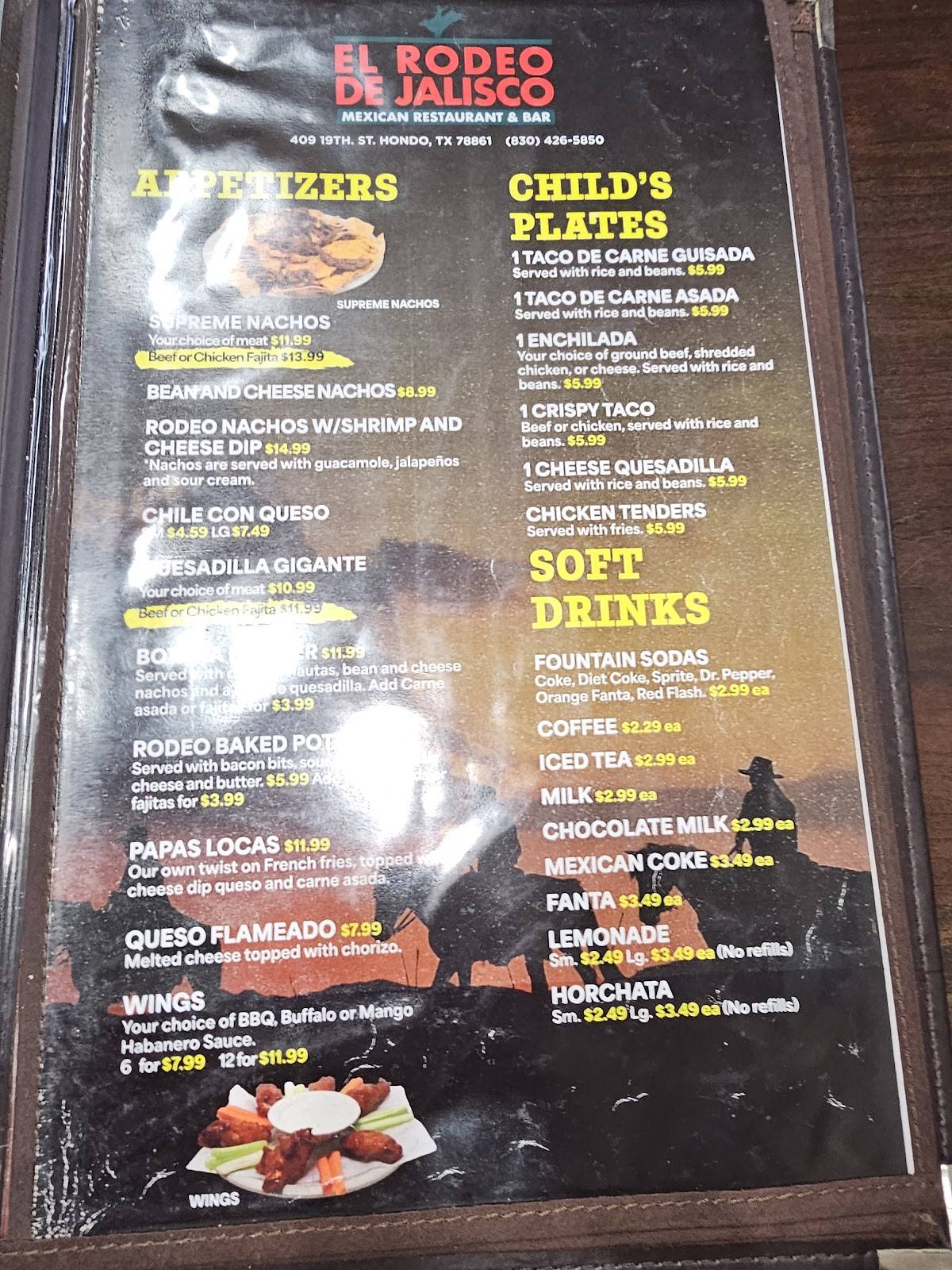 Menu at Taqueria El Rodeo De Jalisco restaurant, Hondo