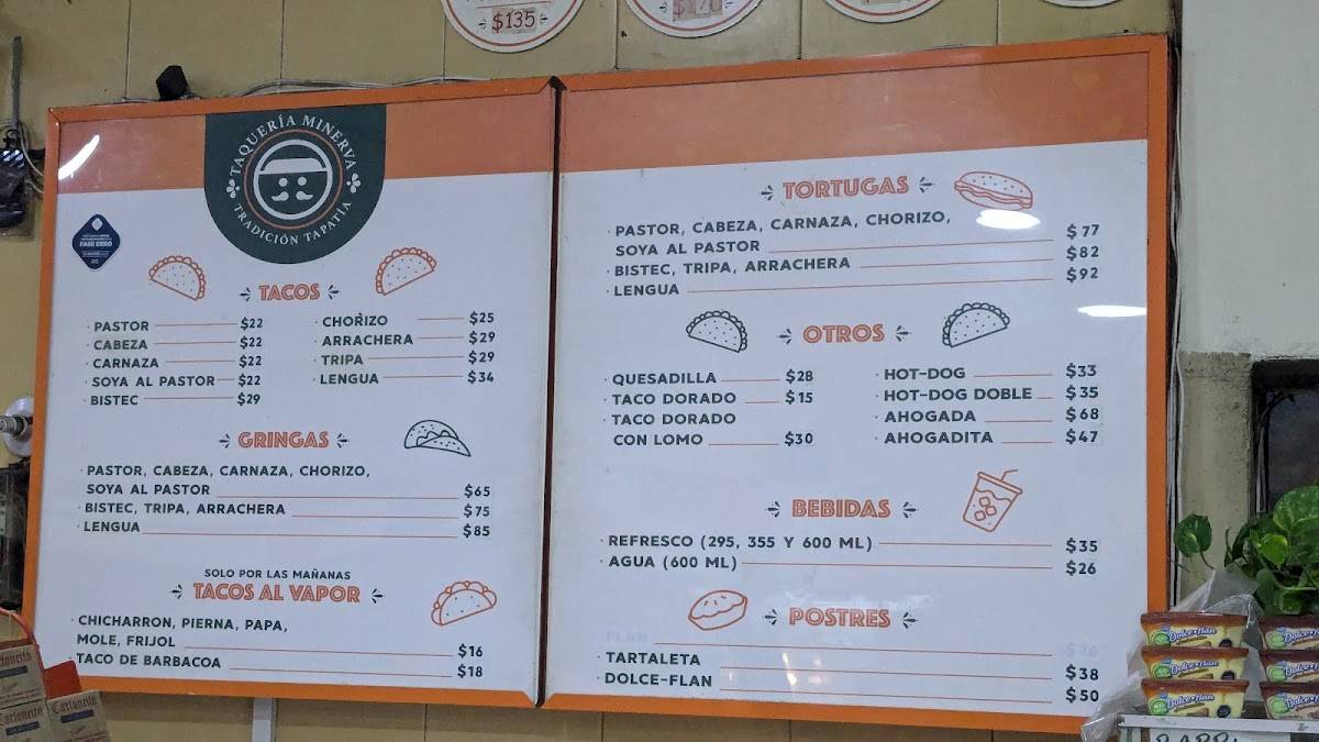 Carta del restaurante Taquería Minerva, Guadalajara