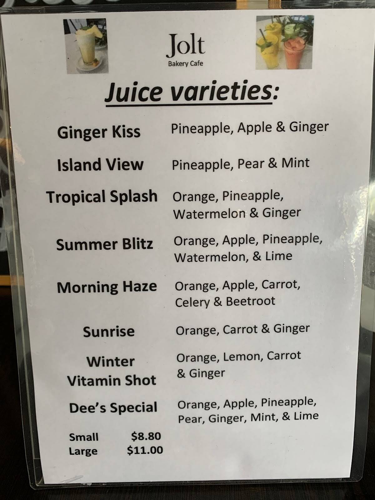 Menu at Jolt Bakery Cafe Yeppoon, Yeppoon