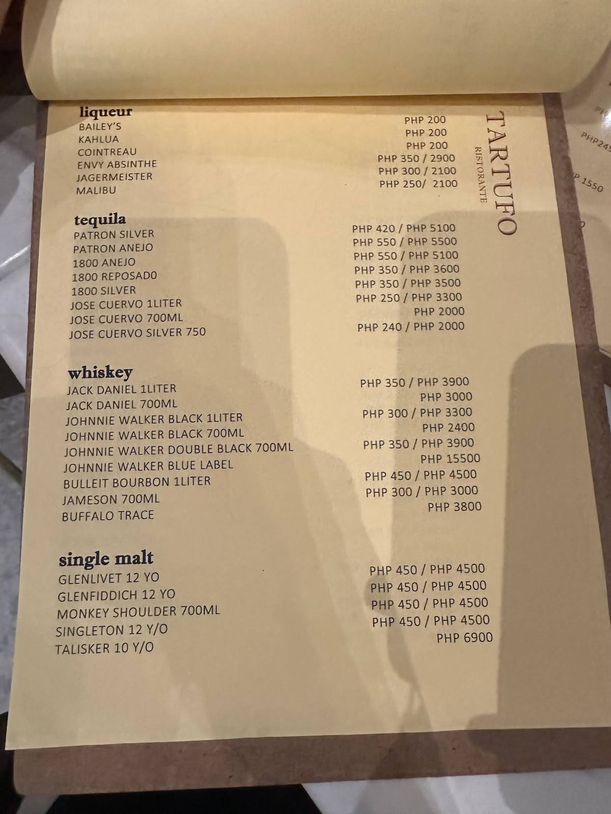 Menu at Tartufo Ristorante - BGC restaurant, Taguig