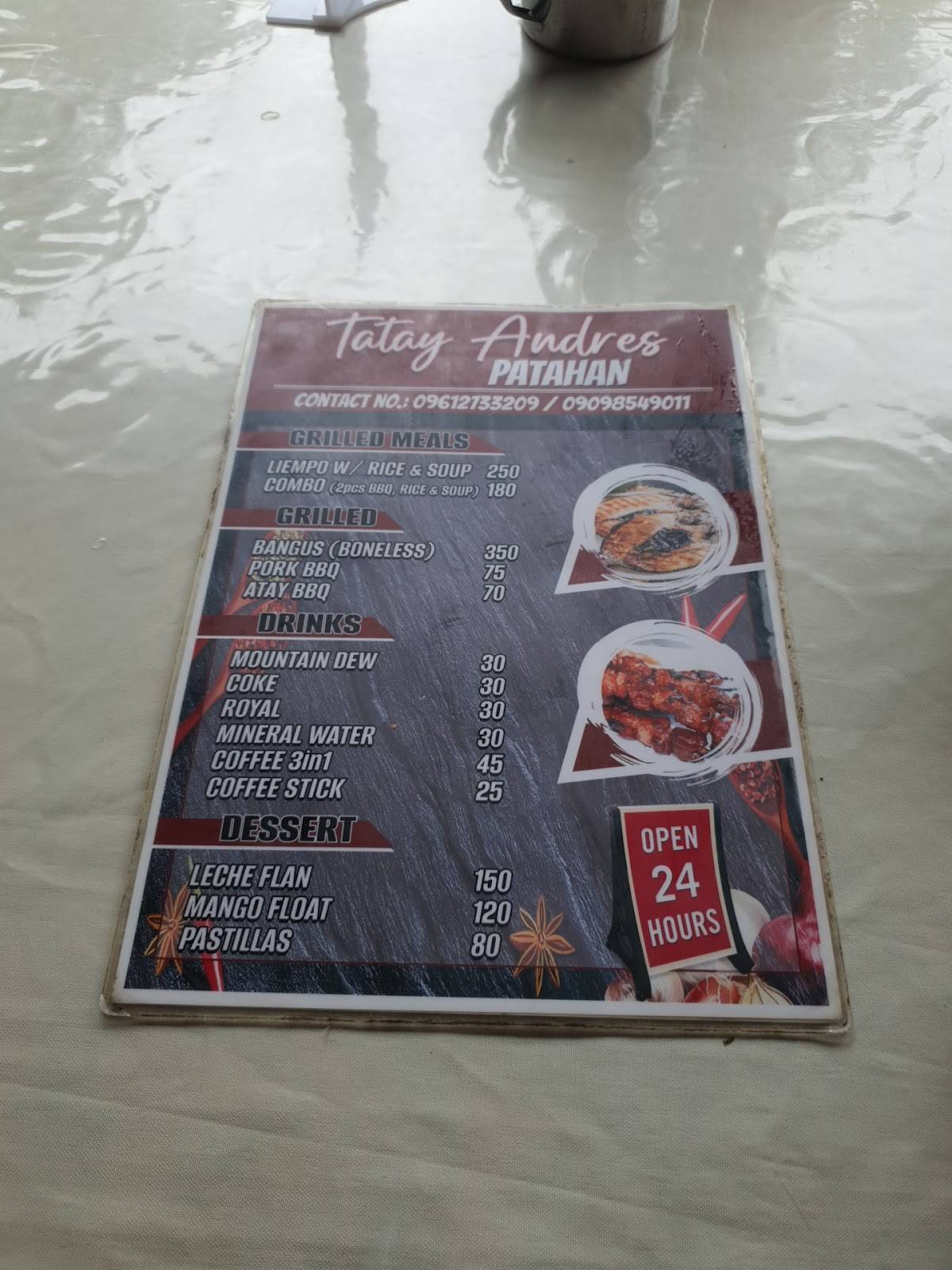 Menu at Tatay Andres PATAHAN restaurant, Iloilo City