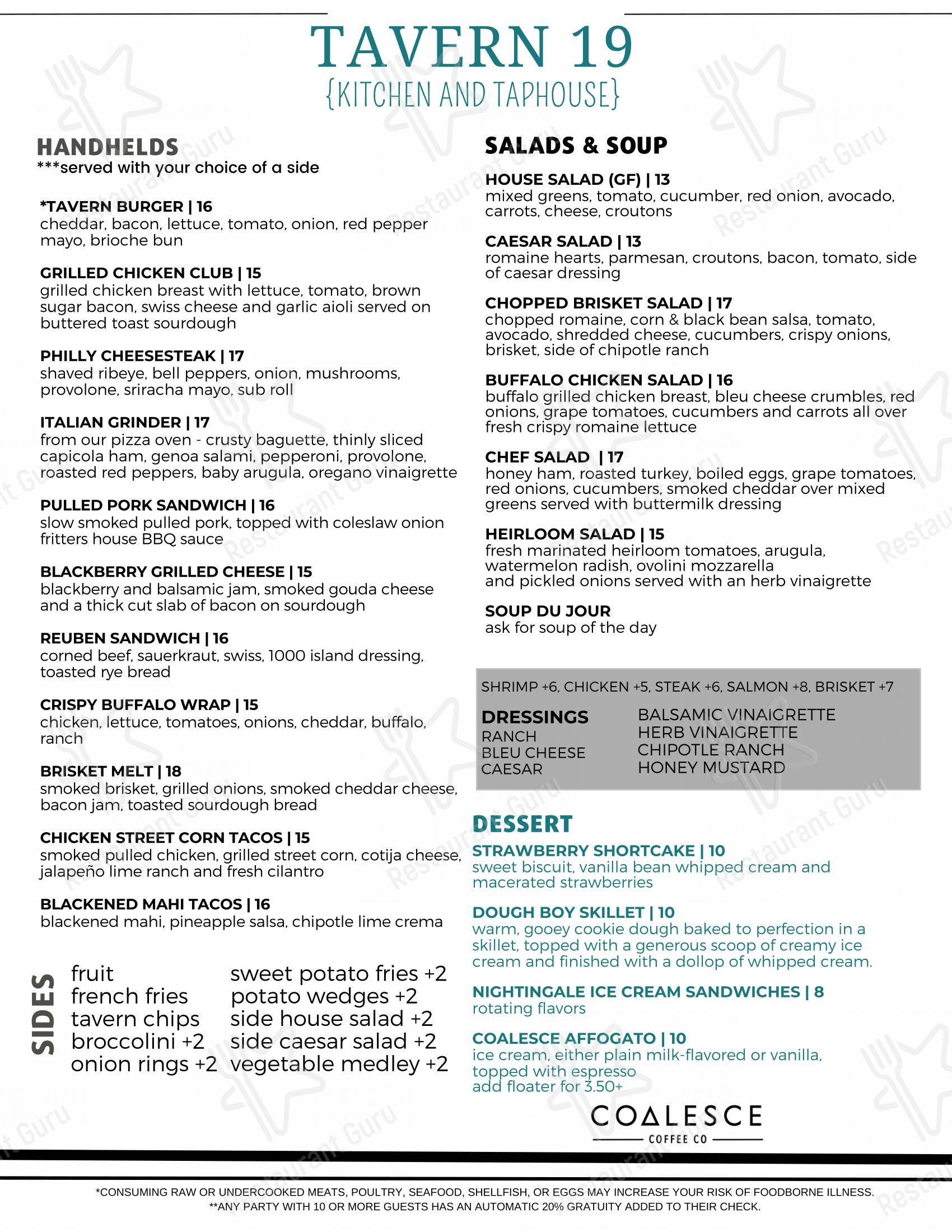 Menu at Tavern 19 pub & bar, Midlothian
