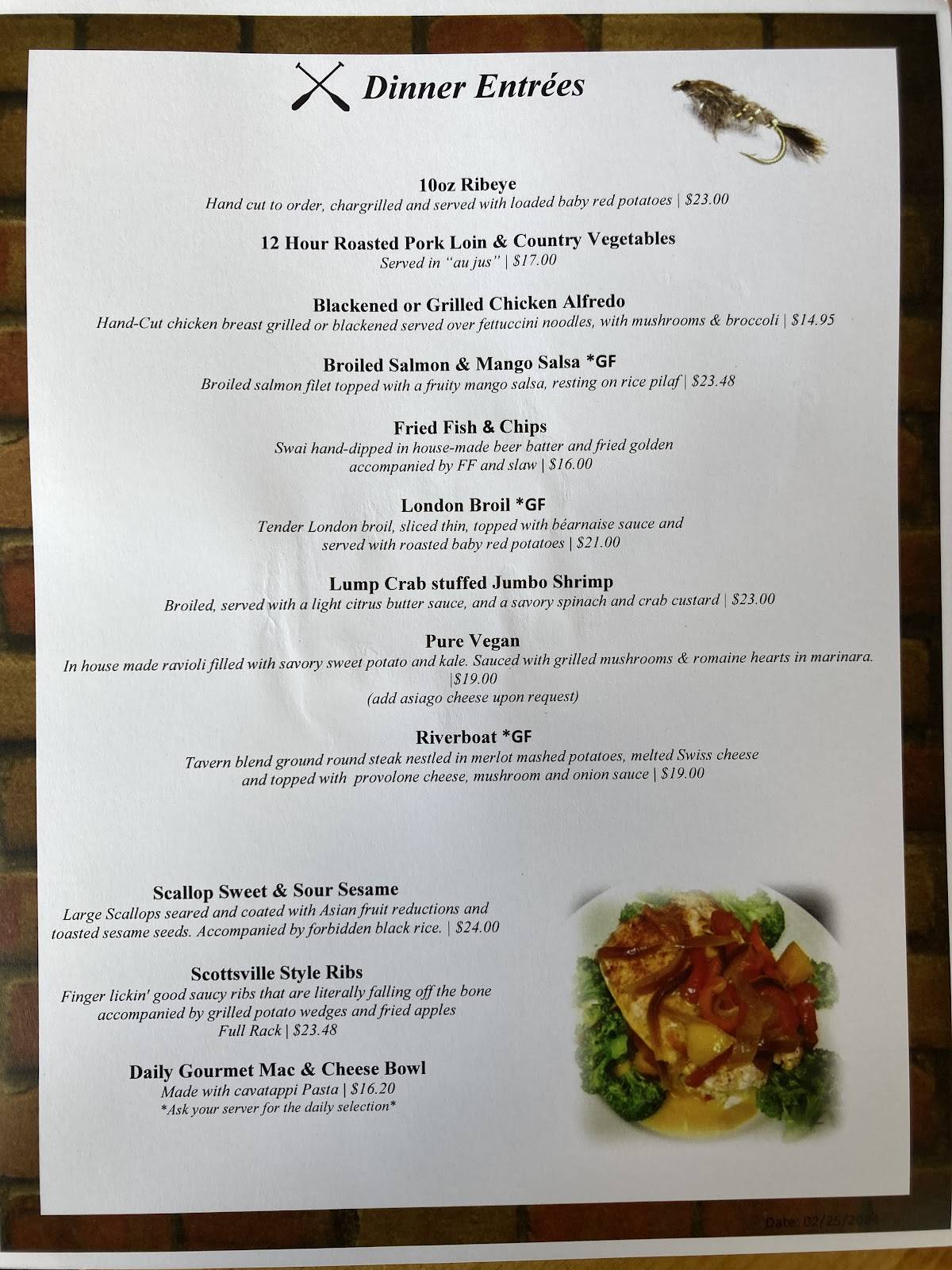 Menu at Tavern on the James restaurant, Scottsville