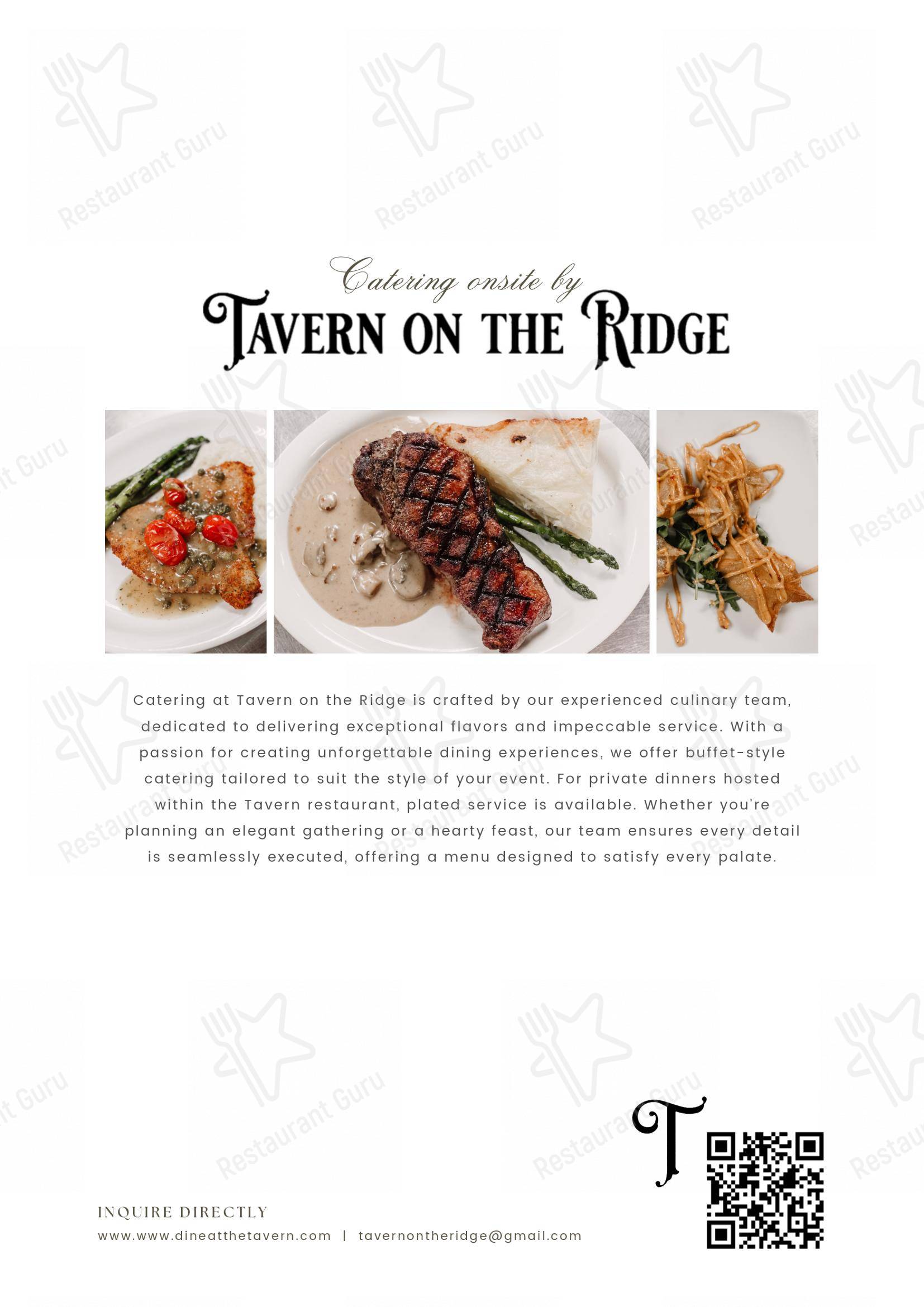 Menu at Tavern on the Ridge restaurant, Albion