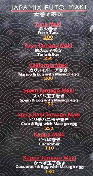 Menu at Japamix restaurant, Taytay, E. Rodriguez cor Champaca