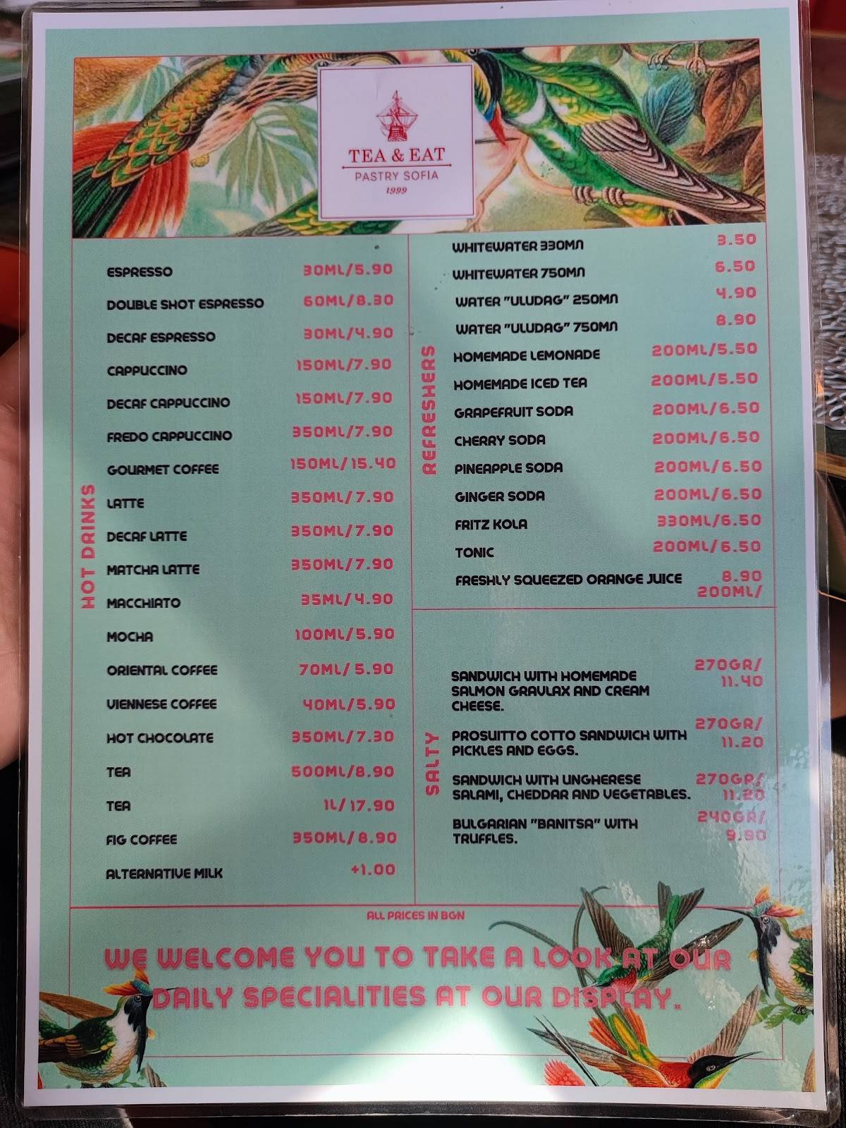 Menu at Tea & Eat 1999 Lounge Sofia pub & bar, Sofia