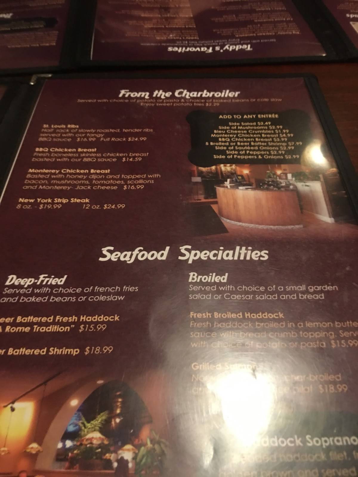 Menu at Teddy's Restaurant, Rome