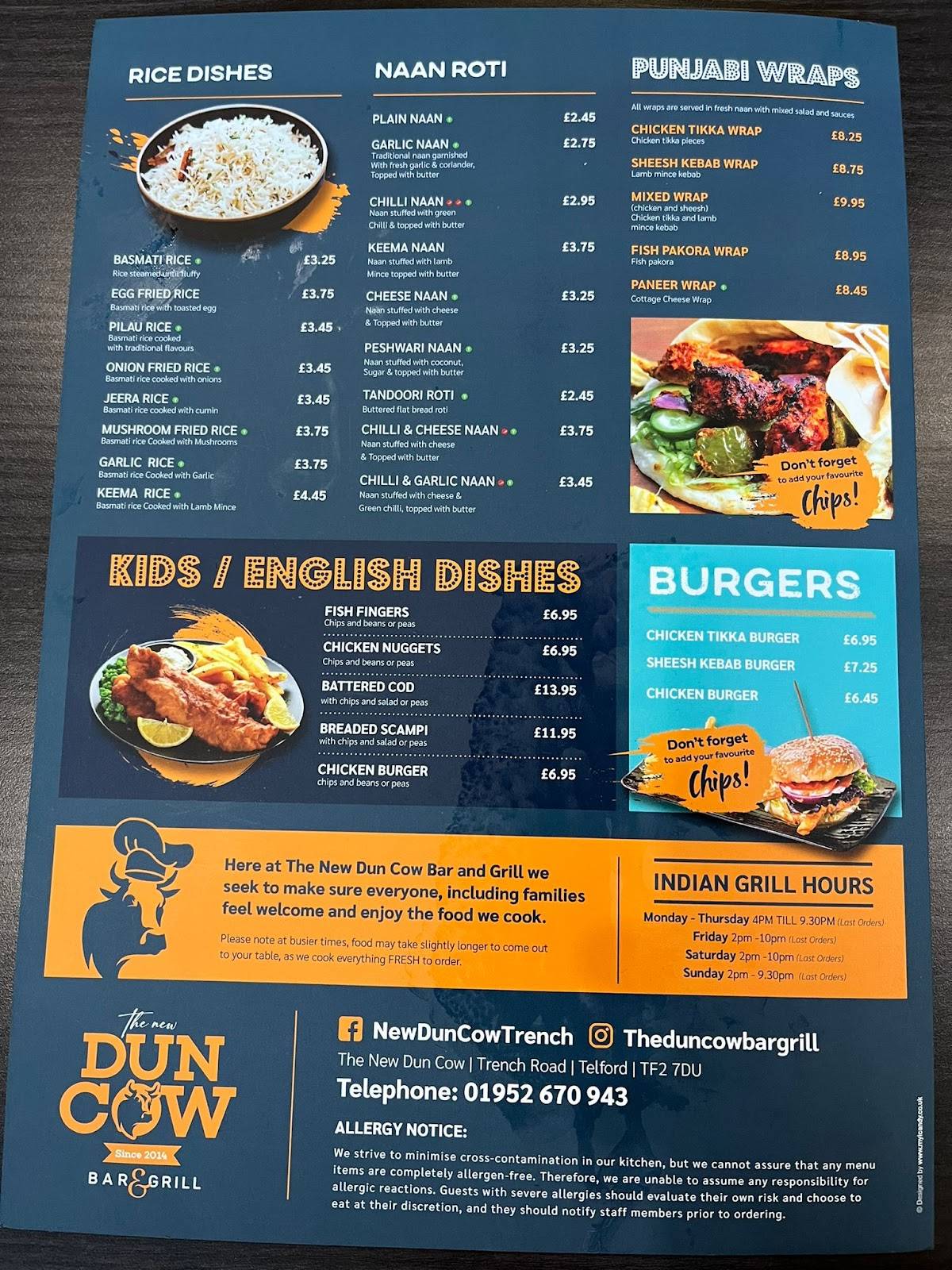 Menu at The New Dun Cow Bar & Grill, Telford
